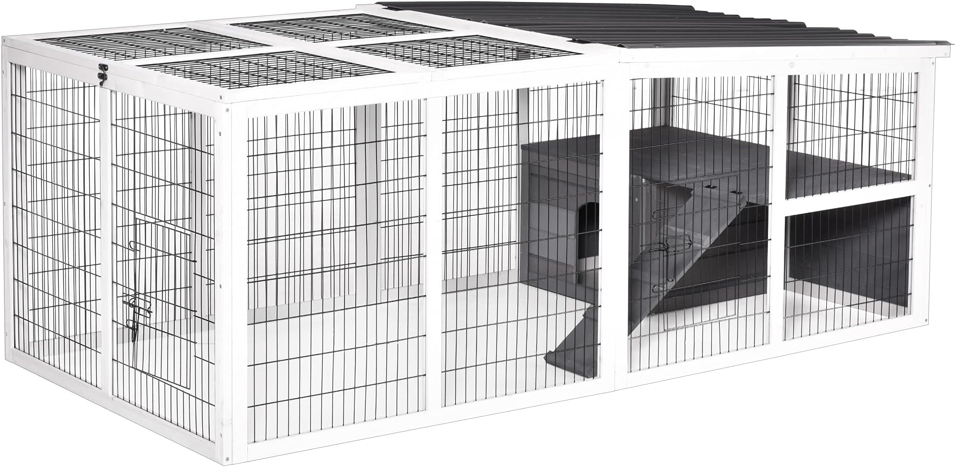 PawHut Rabbit Run Outdoor Rabbit Hutch Wooden Guinea Pig Cage with ...
