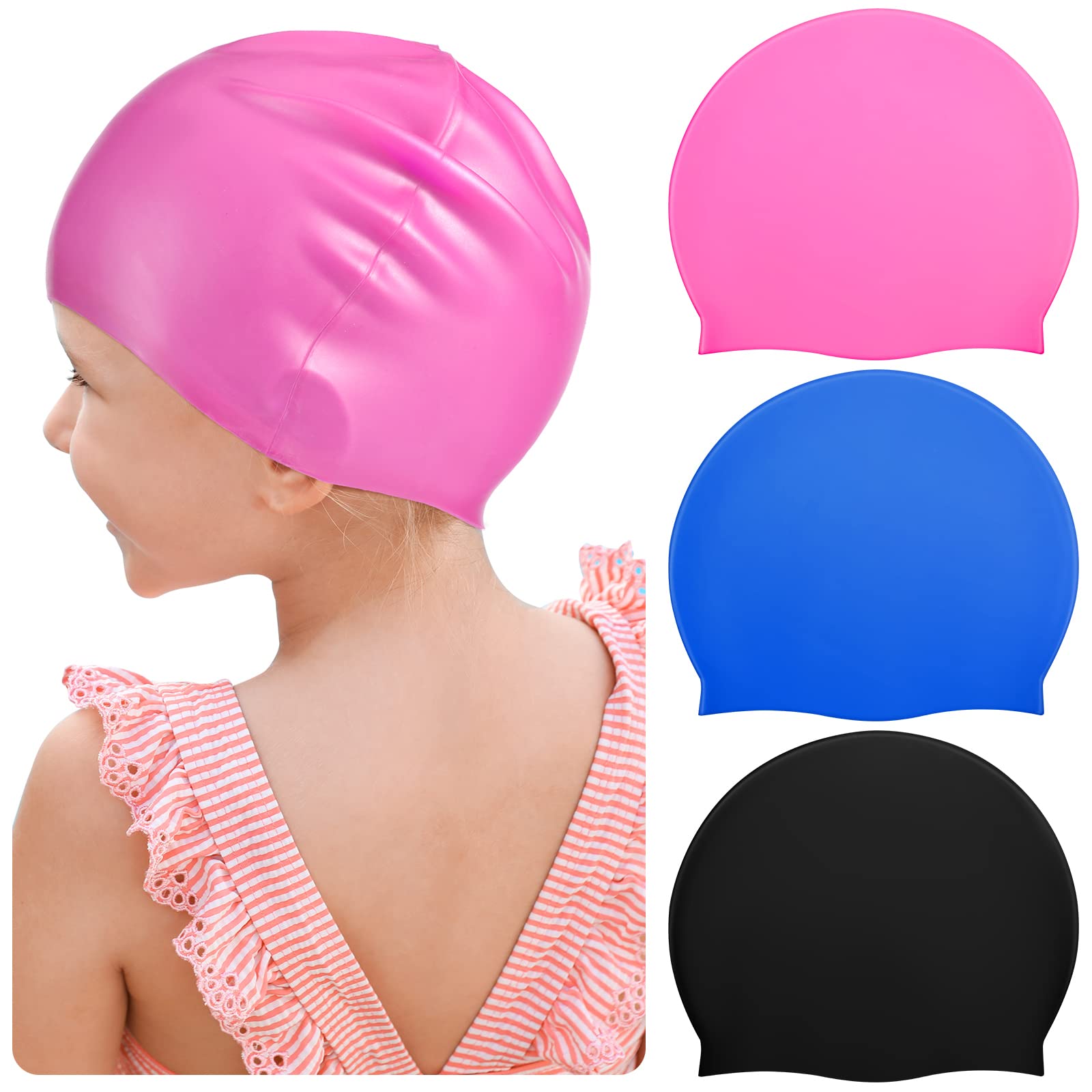 Snapklik.com : Zhanmai 3 Pieces Kids Swim Caps For Long Hair Silicone ...