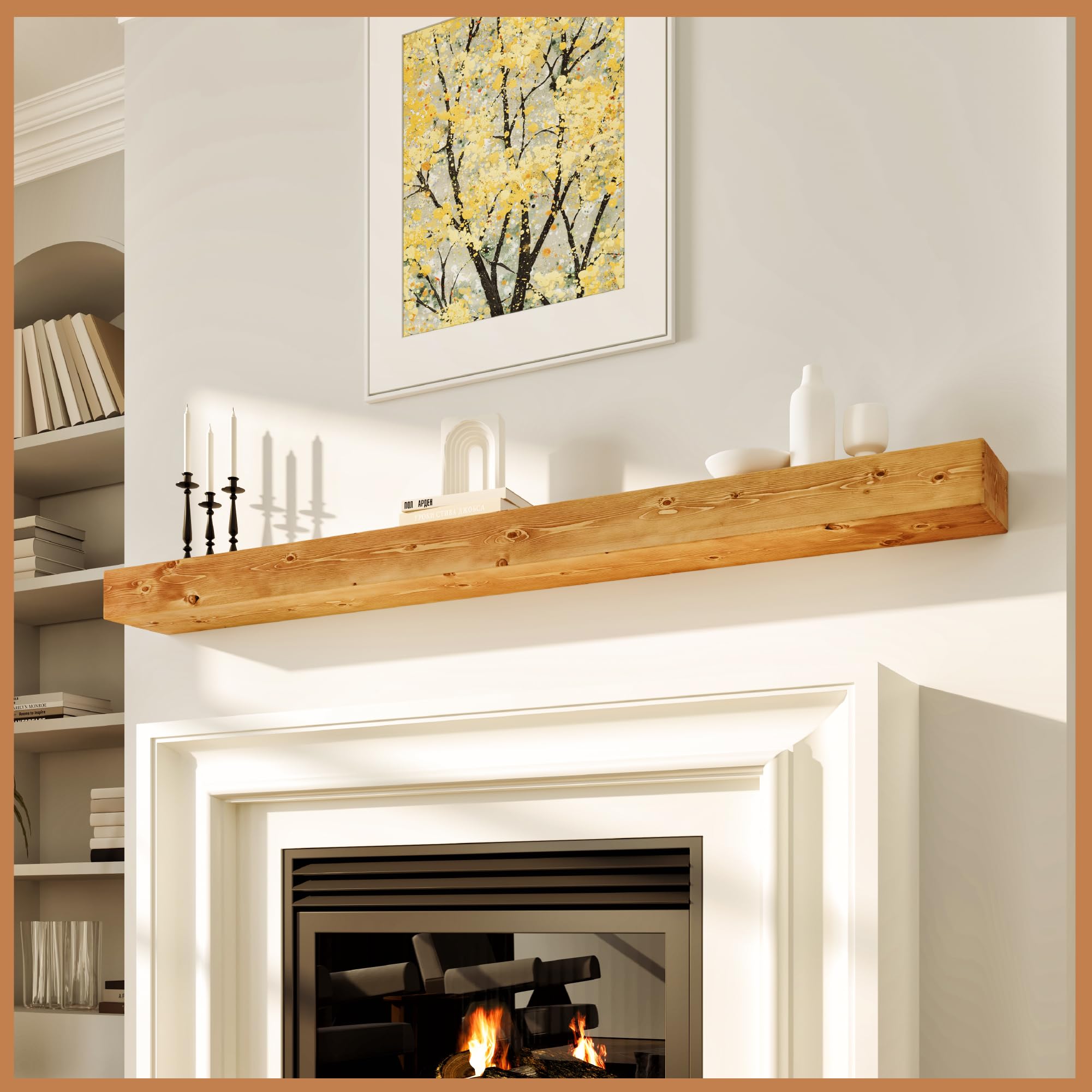 Amazon.com: Avana Fireplace Mantle - Natural Fireplace Mantles Wood - Mounted Mantles for Over ...