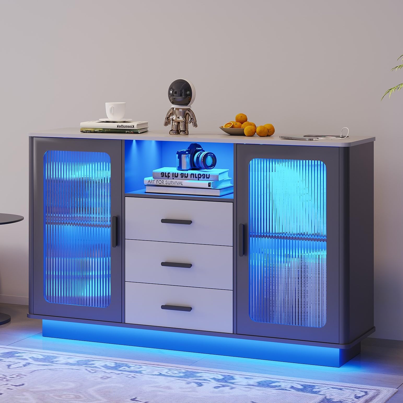 Amazon.com: Homsee Storage Cabinet with 3-Color LED Lights, Glass Doors ...