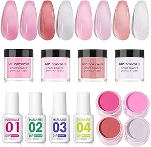Dip Nails Powder Starter Kit - 8pcs Nail Dip Powder Kit - 4 Colors Nail ...