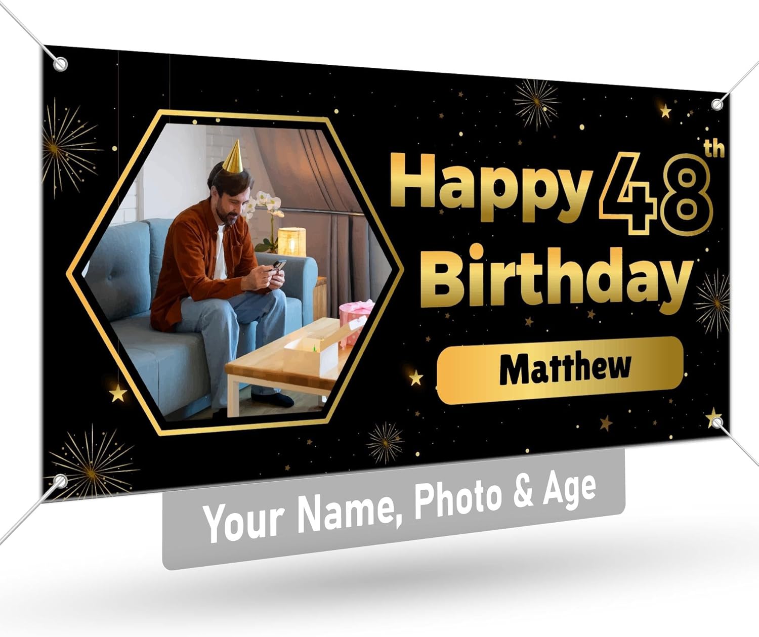Amazon.com: Personalized Happy Birthday Banner with Name, Photo & Age ...
