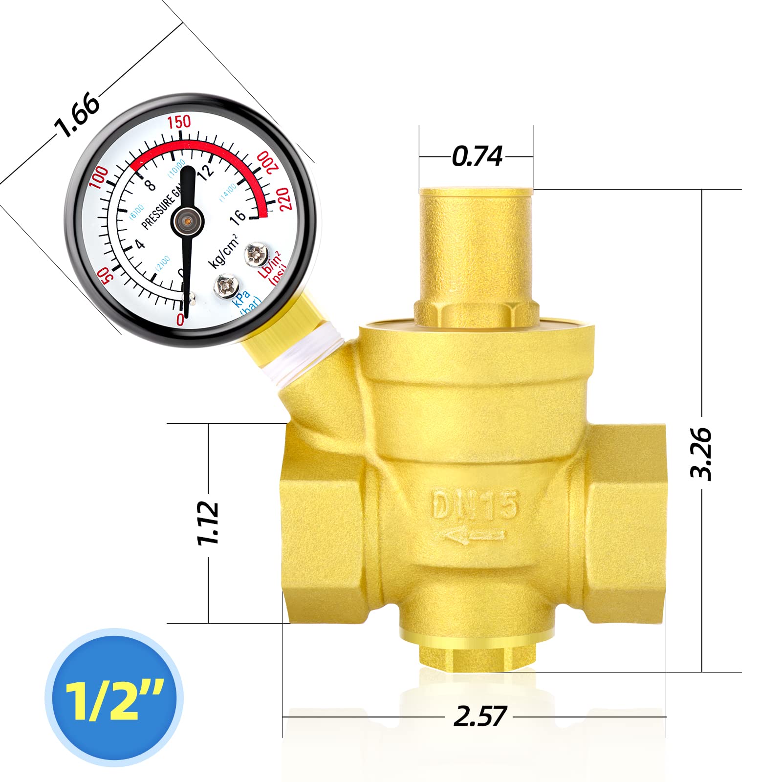 Snapklik.com : MEANLIN MEASURE 1/2 Inch Brass Water Pressure Regulating ...