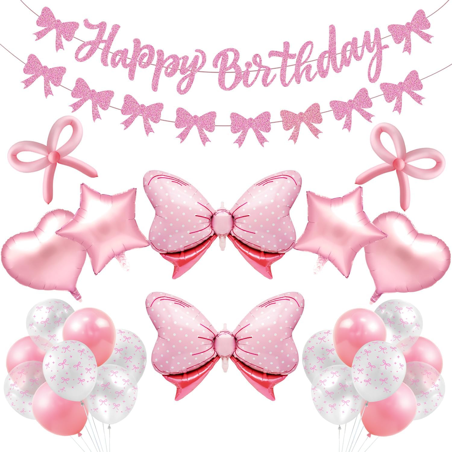 Amazon.com: Klarvyius Pink Bow Birthday Party Decorations Pink Coquette ...