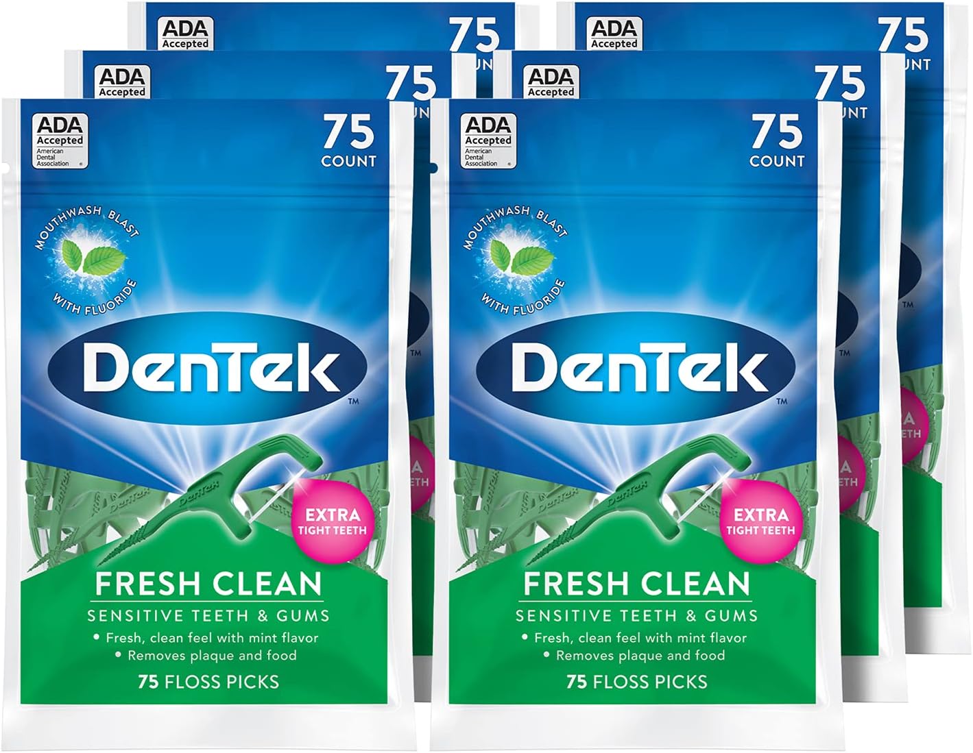 Amazon.com : DenTek Fresh Clean Floss Picks, For Extra Tight Teeth, 75 ...