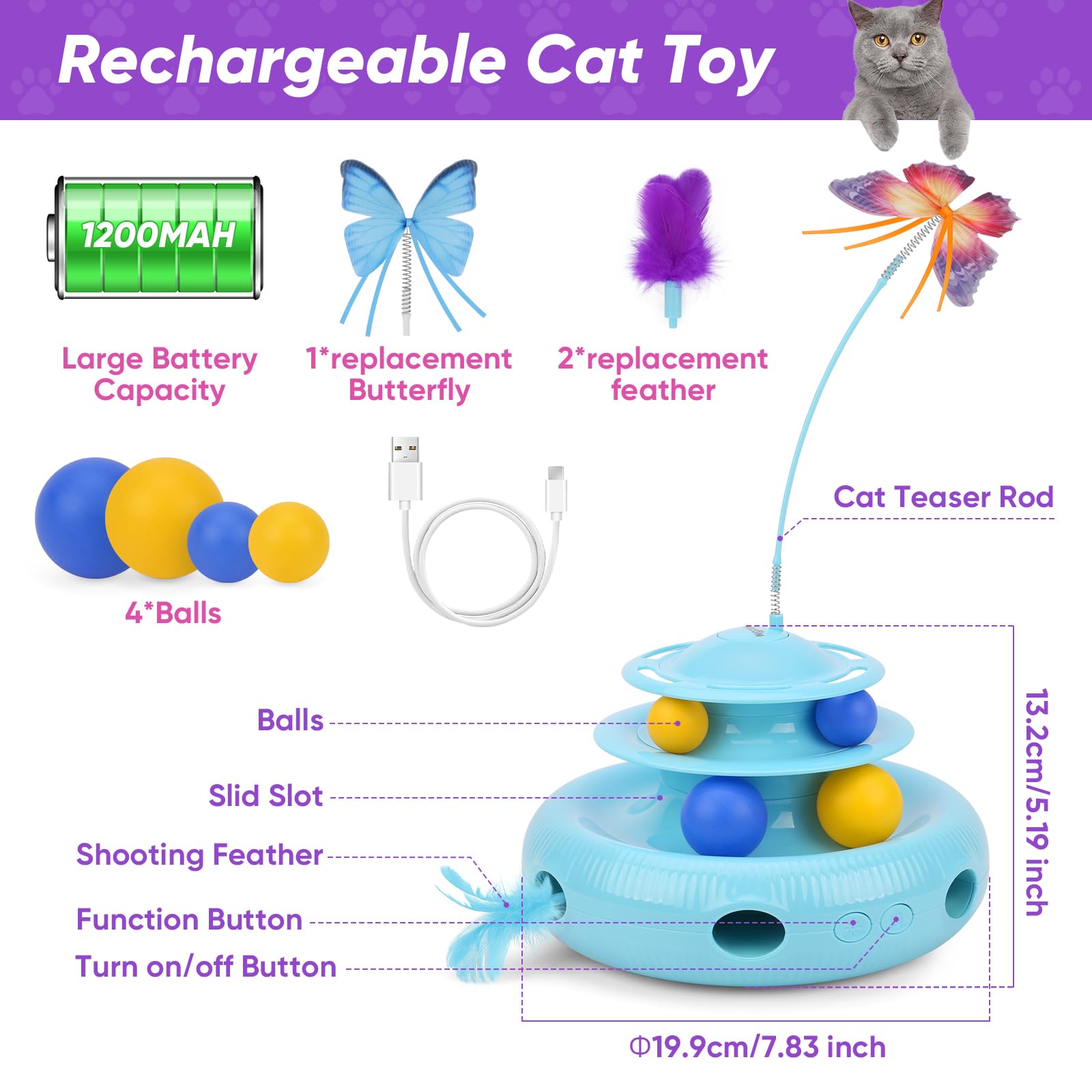 3-in-1 Interactive Cat Toys, Automatic Boredom Relief Kitten Toys ...