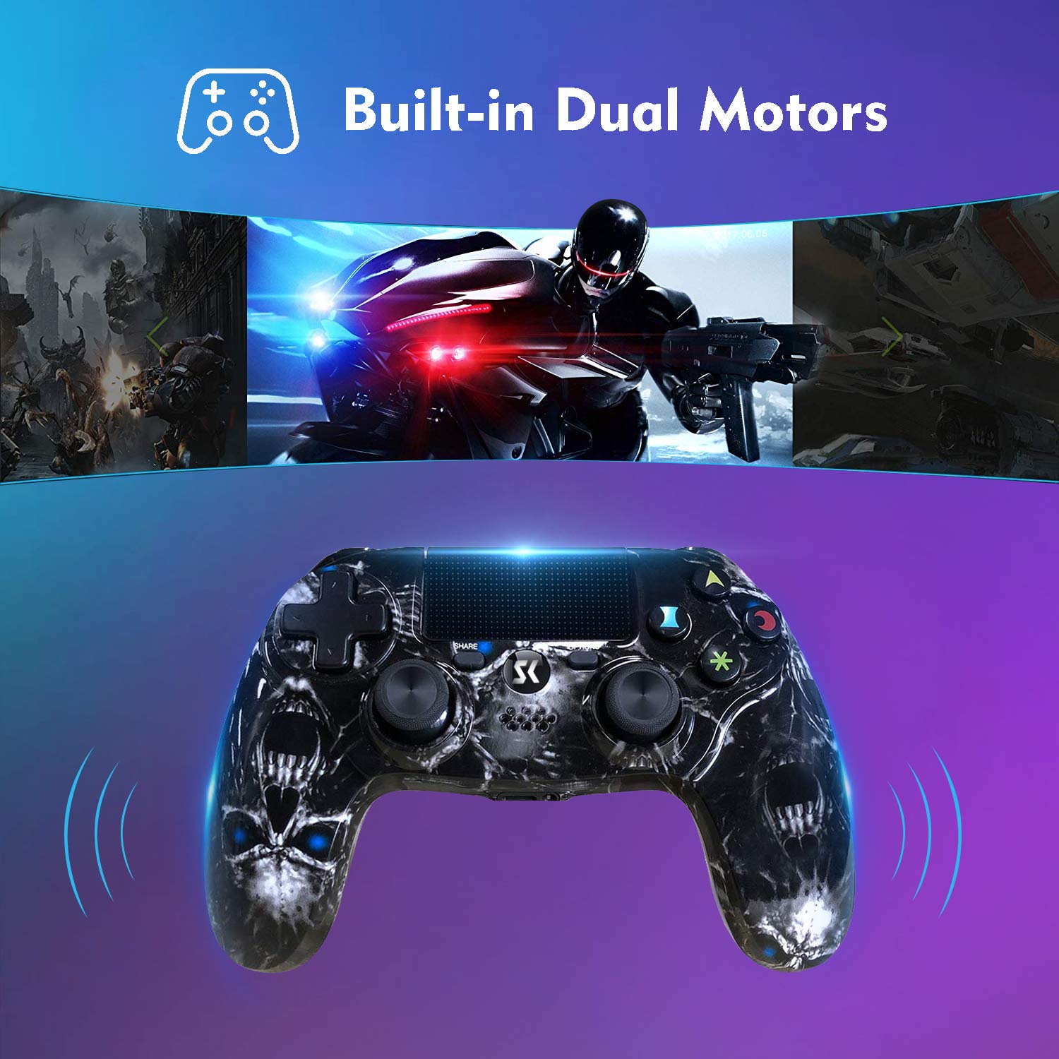 Buy Wireless Controller for PS4, Black Skull Series High Performance ...