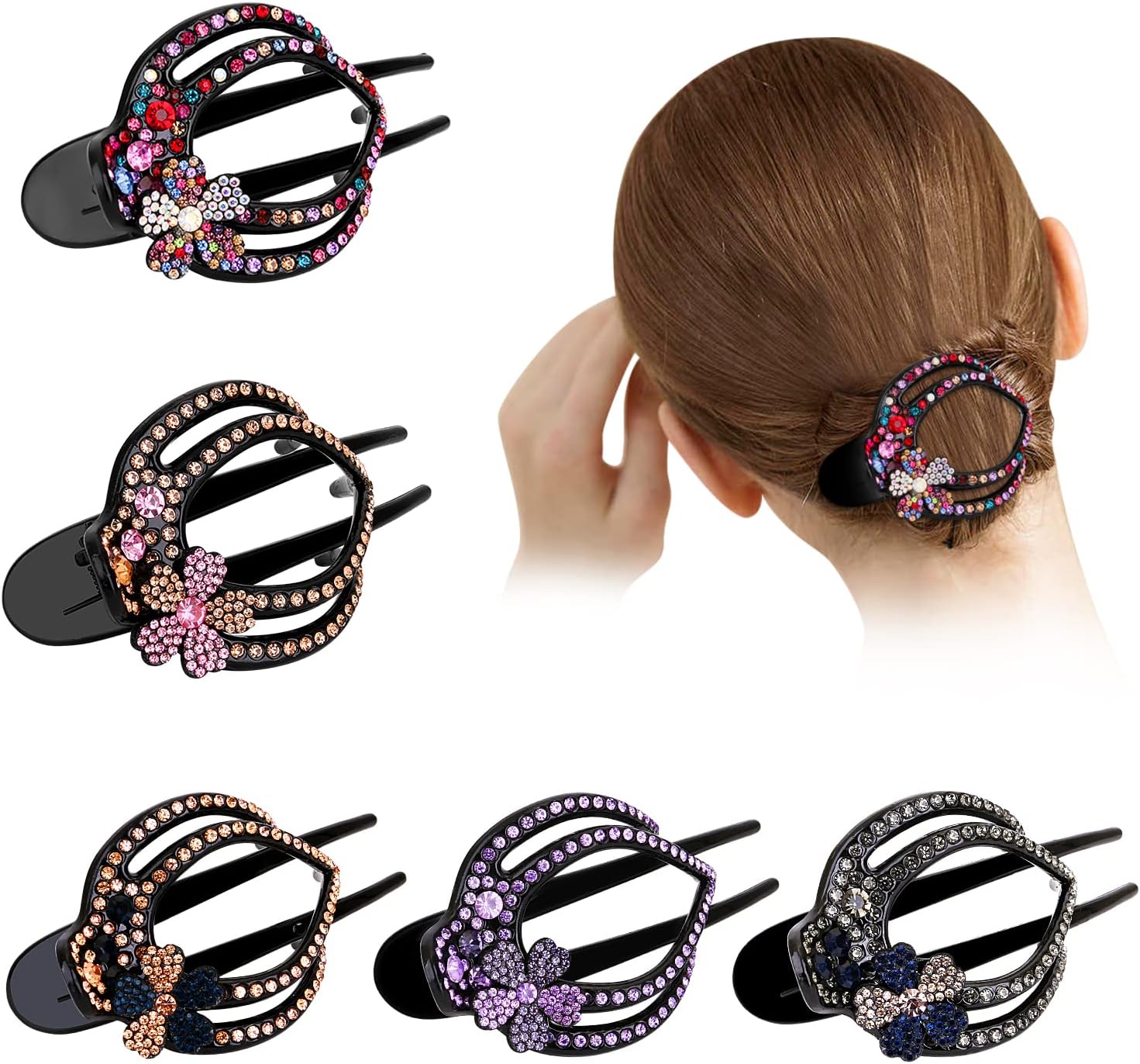 Amazon.com : 4Pcs Rhinestone Hair Claw Clips French Curved Duckbill ...
