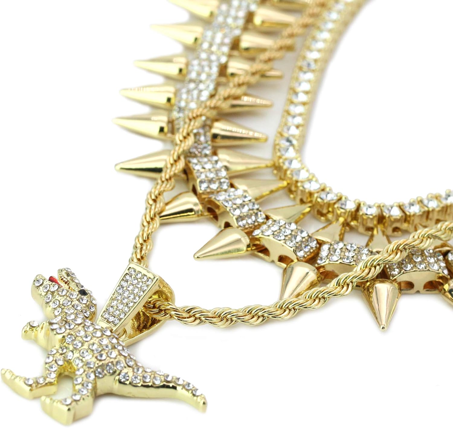 Amazon.com: 14K Gold Plated High Fashion AAA Spiky Chain Tennis Chains ...