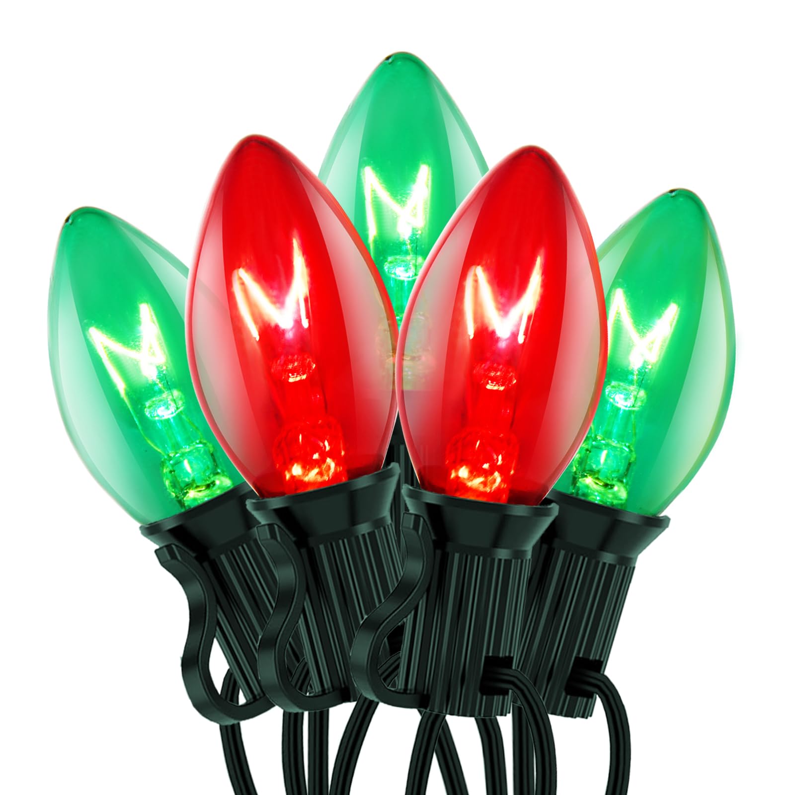 C7 Red and Green Christmas Lights Outdoor, 25Ft Outdoor Christmas ...