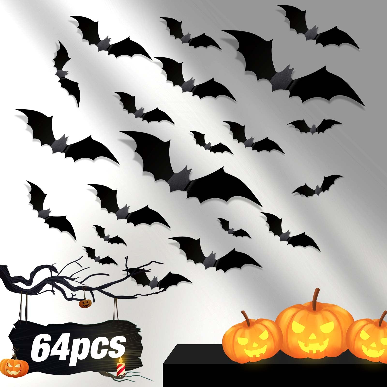 Halloween Bat Decoration, Pack of 64 3D Bat Wall Stickers, DIY ...