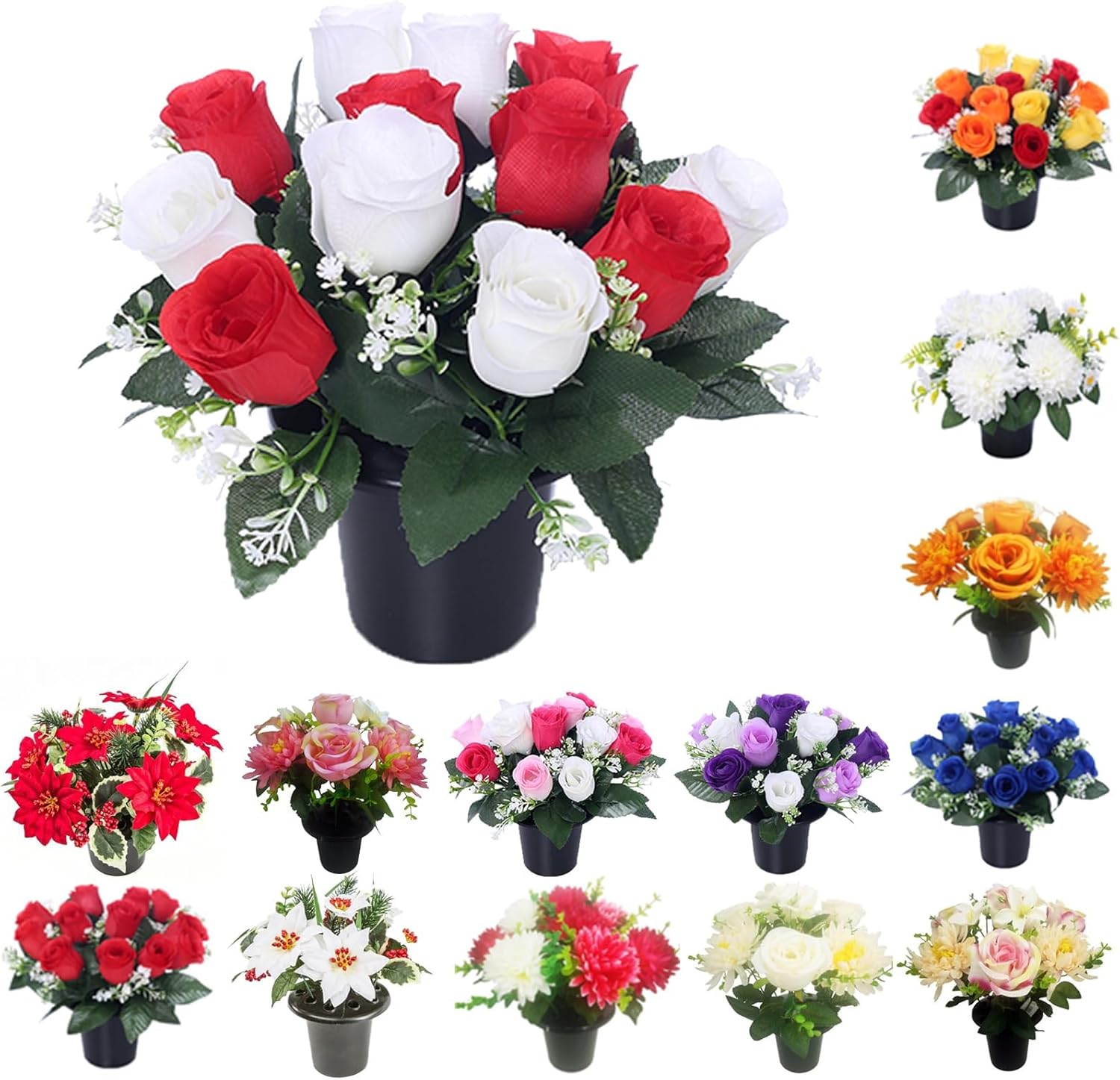 Caliko Memorial Grave Flowers |Grave Flower Pots 12-Head Red & Ivory ...