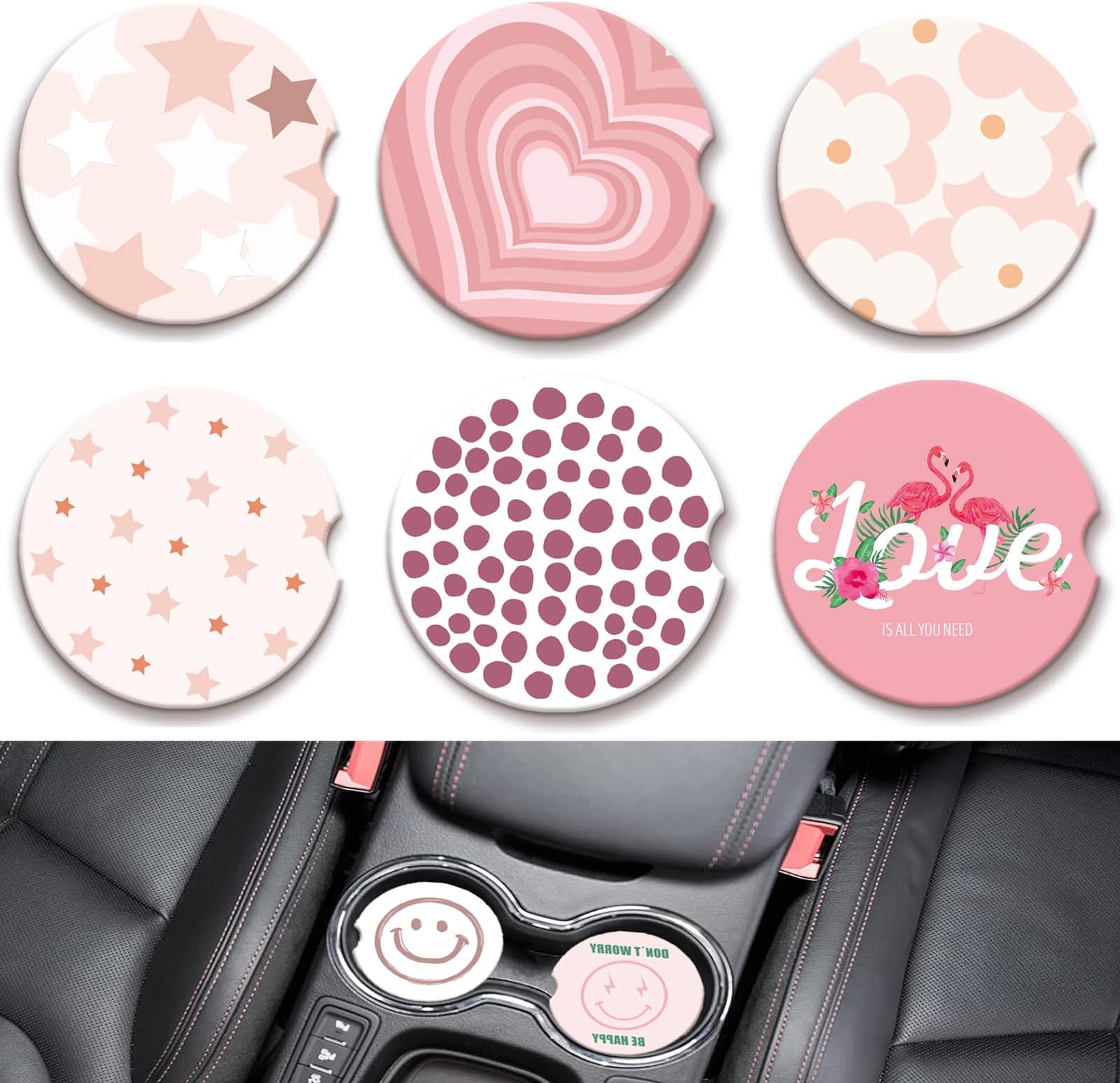 Amazon.com: Funny Car Coasters for Cup Holders - Flower Decor ...