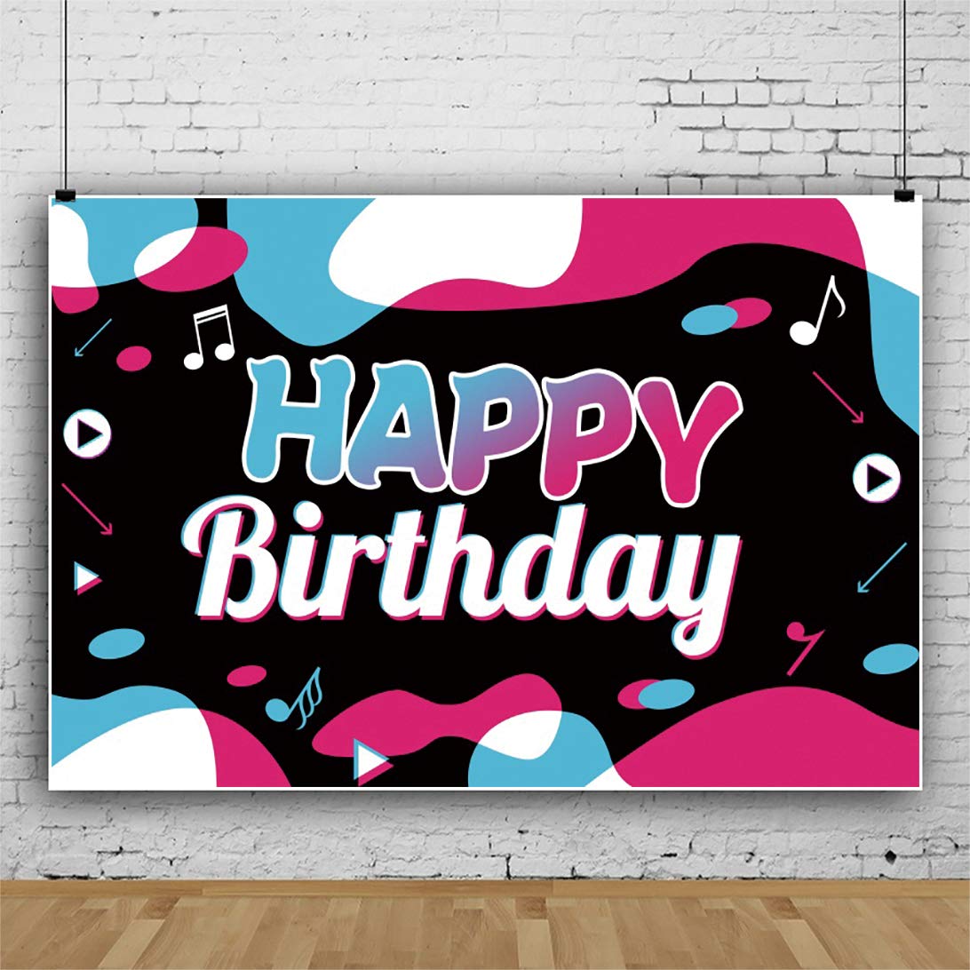 Leowefowa Tik Tok Themed Birthday Backdrop Vinyl 7x5ft Children Kids ...