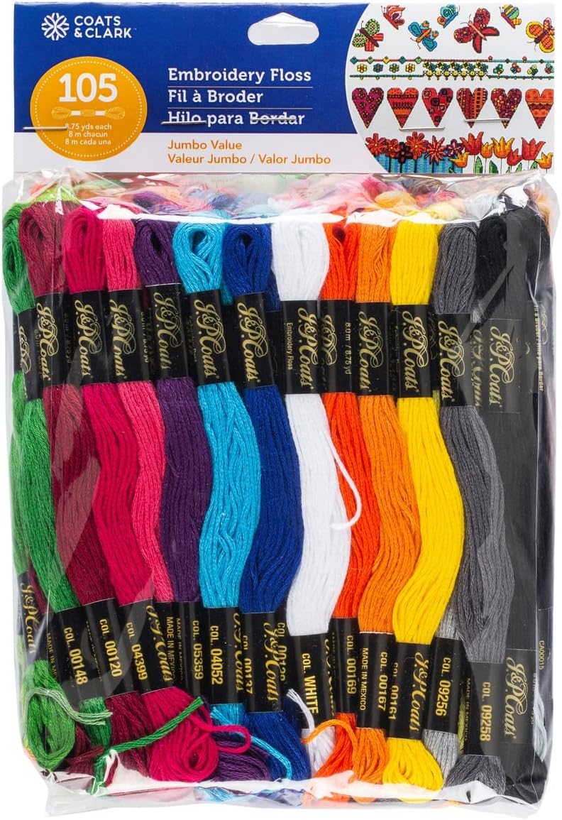 Amazon.com: J. & P. Coats Embroidery Floss Value Pack - 105 Skeins (8. ...