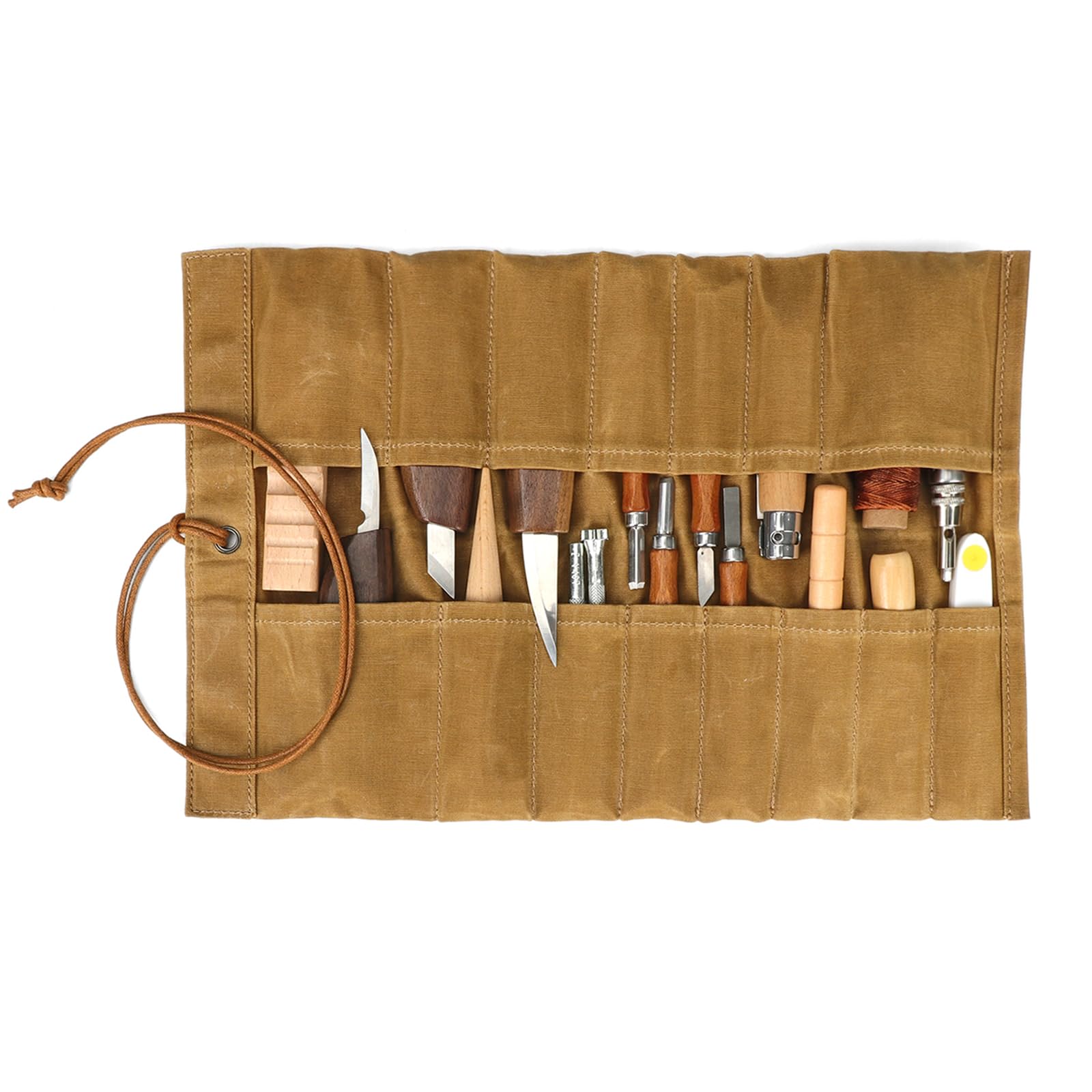 TOURBON Waxed Canvas Roll up Pouch 15 Pockets Hand Tools Organizer ...