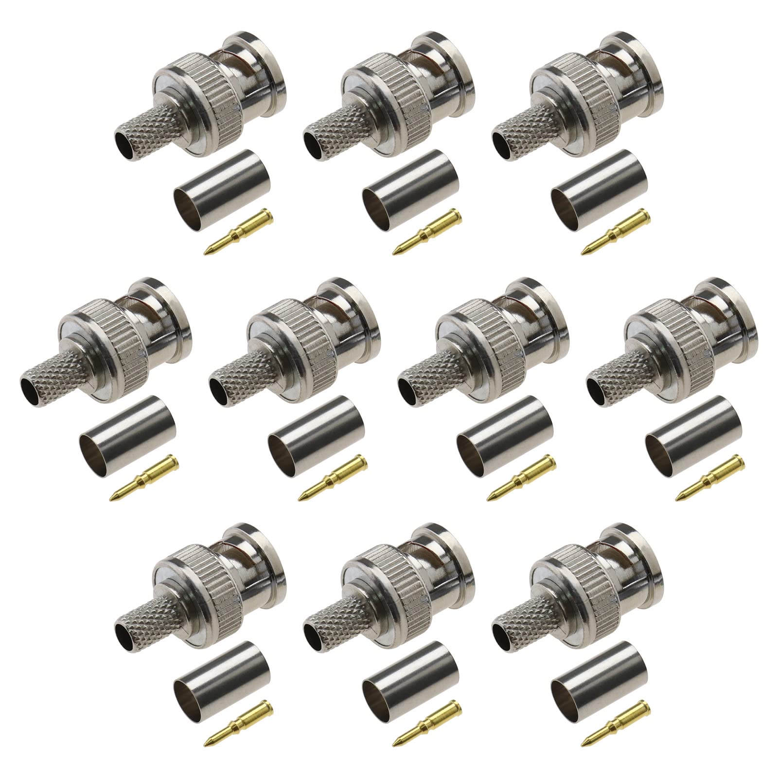 YINETTECH 10 Sets BNC Crimp Connectors with Brass Center Pin for RG59 ...