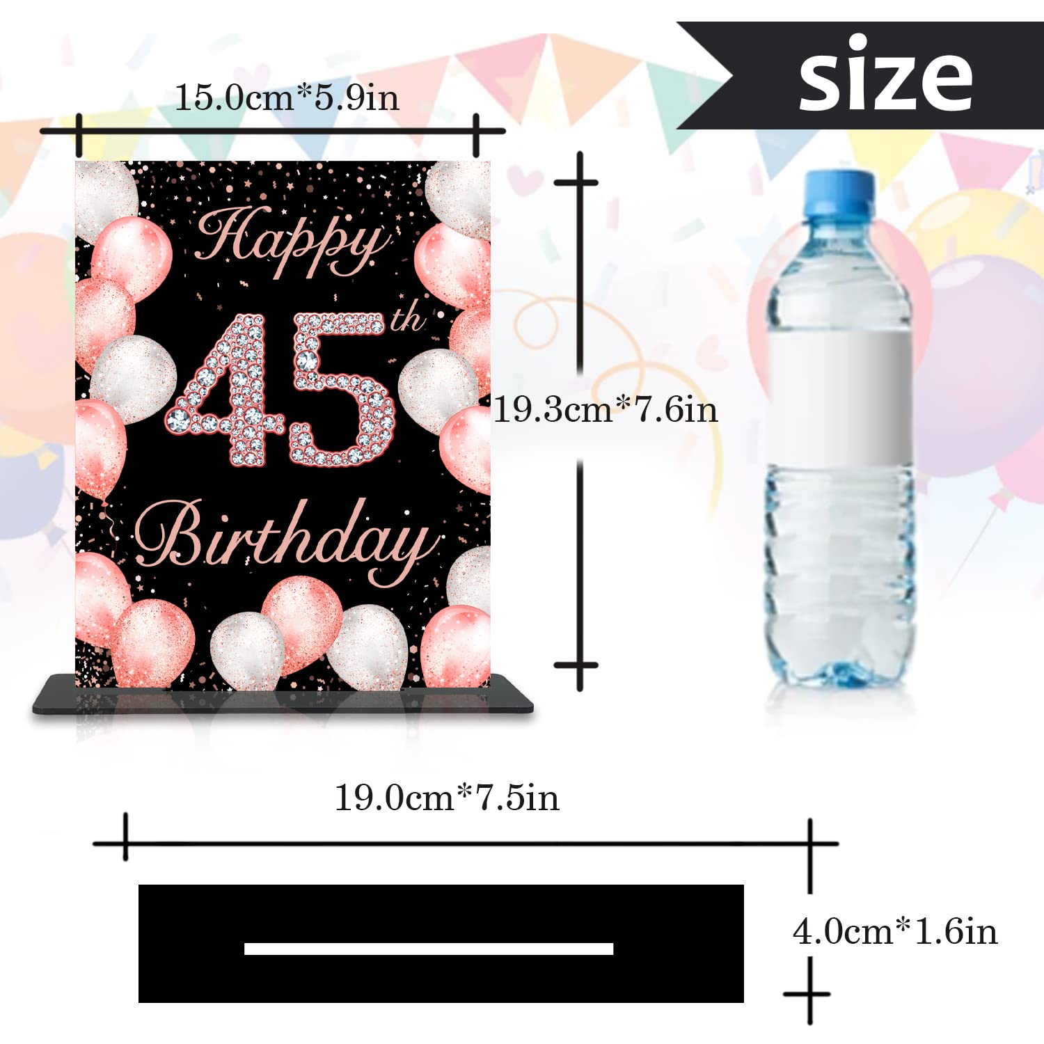 Snapklik.com : Happy 45th Birthday Pink & White Balloon Acrylic Table ...