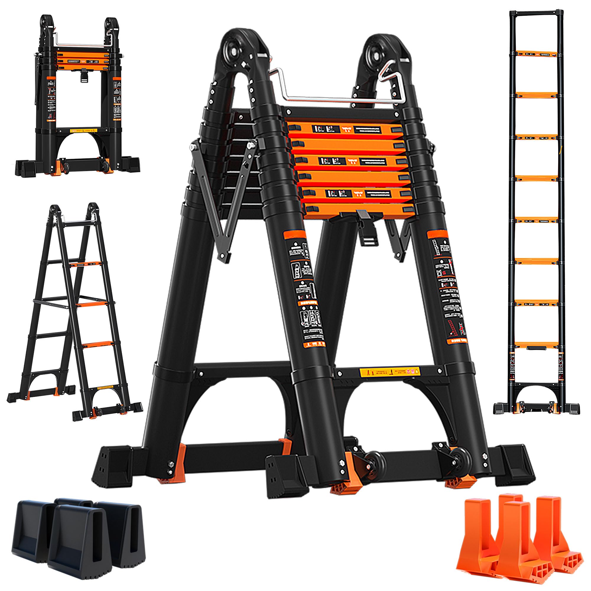 RENGUE Telescoping Ladder A Frame, 14FT Portable Extension Ladder with ...