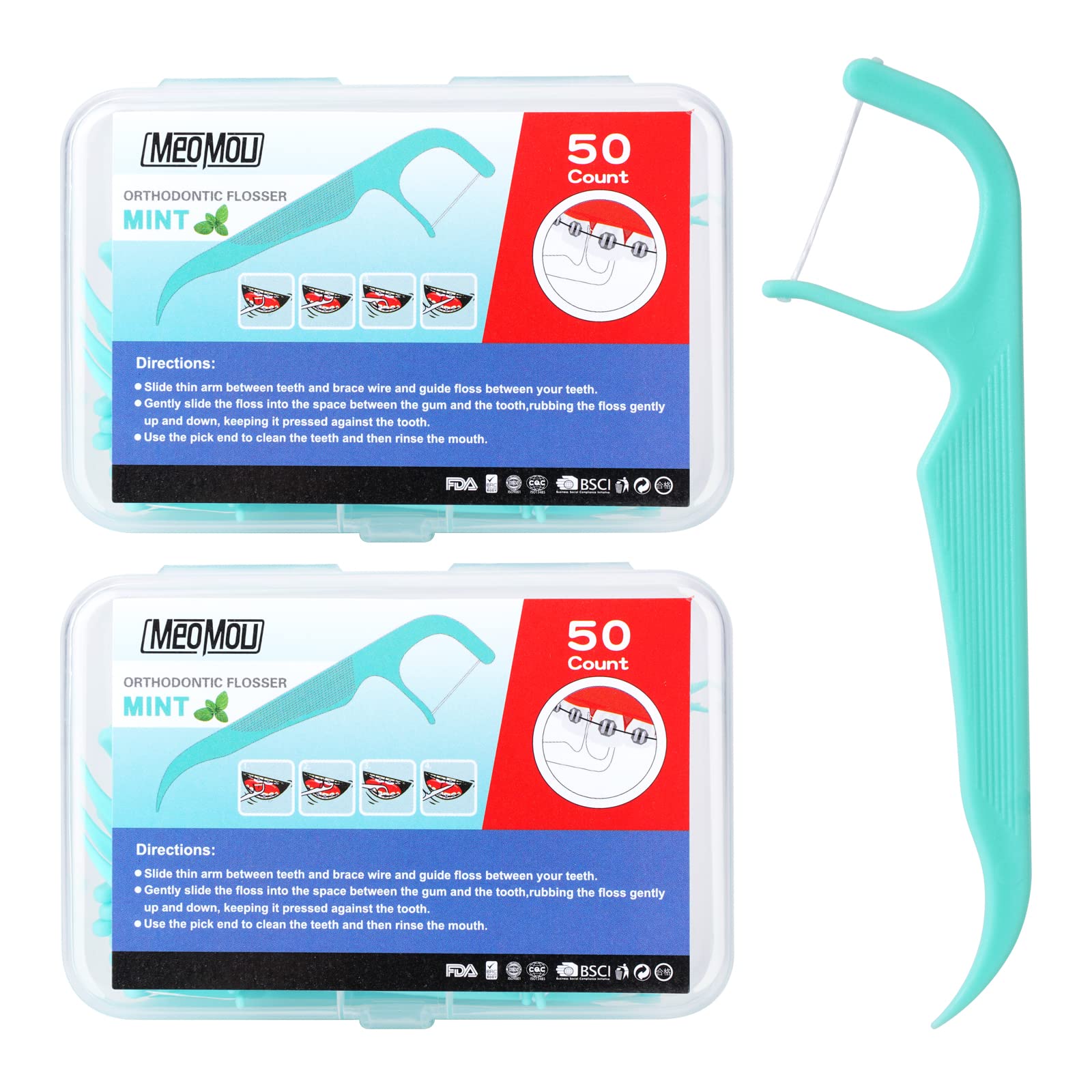 Buy MEOMOU Orthodontic Flossers for Braces, 50 Count Fresh Mint Dental ...