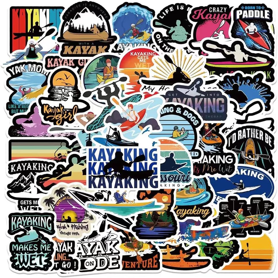 Amazon.com: Kayak Kayaking Stickers |50 Pcs Canoe Kayaker Waterproof ...
