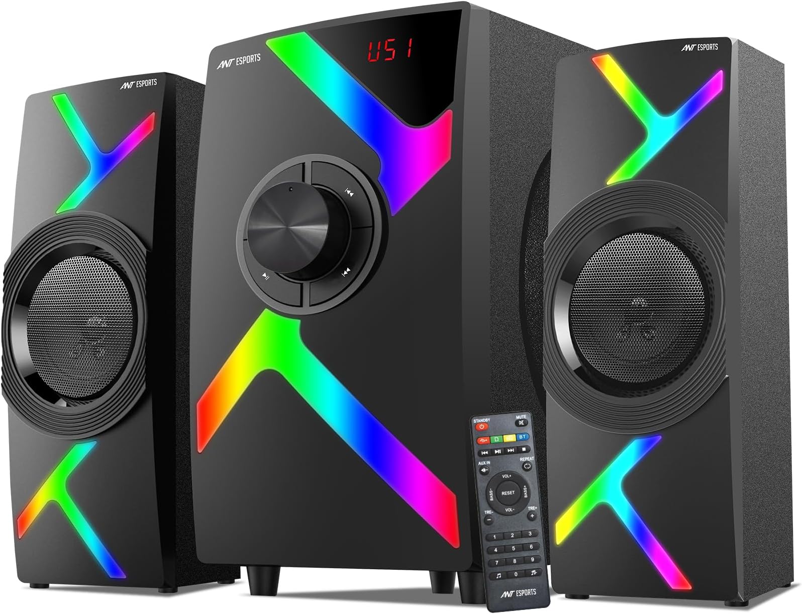 Ant Esports GS80,80W 2.1 Channel Bluetooth Multimedia RGB Speaker with ...