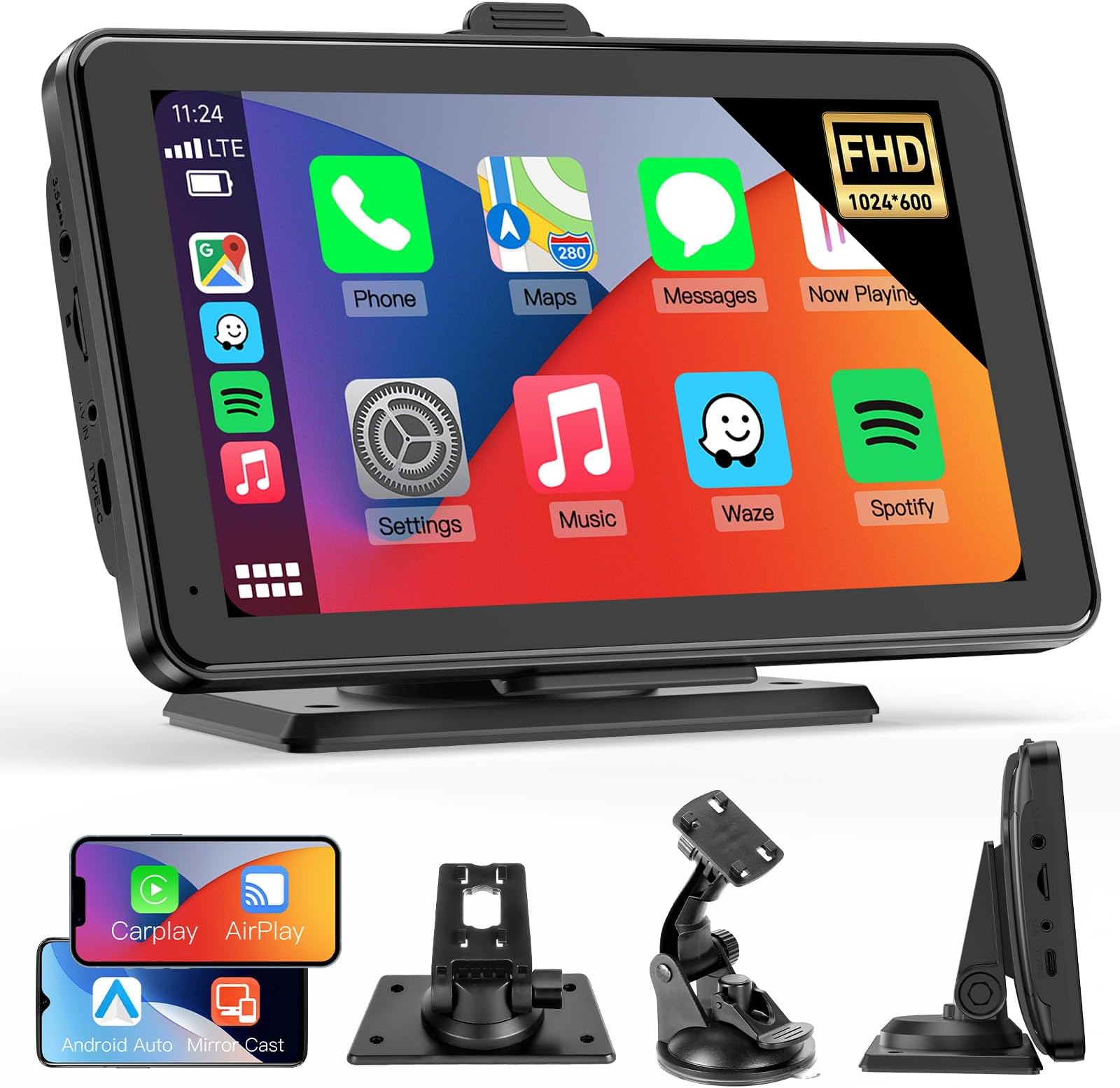 Wireless Carplay Android Auto Car Play Screen, Portable 7”HD Touch ...