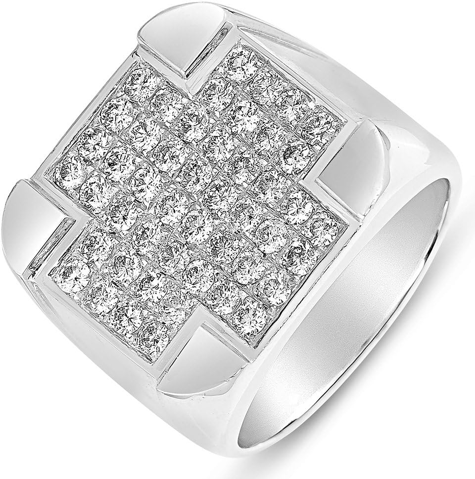 Men's Diamond Cross Ring in 14K White Gold with 1.95CT Diamonds|Amazon.com