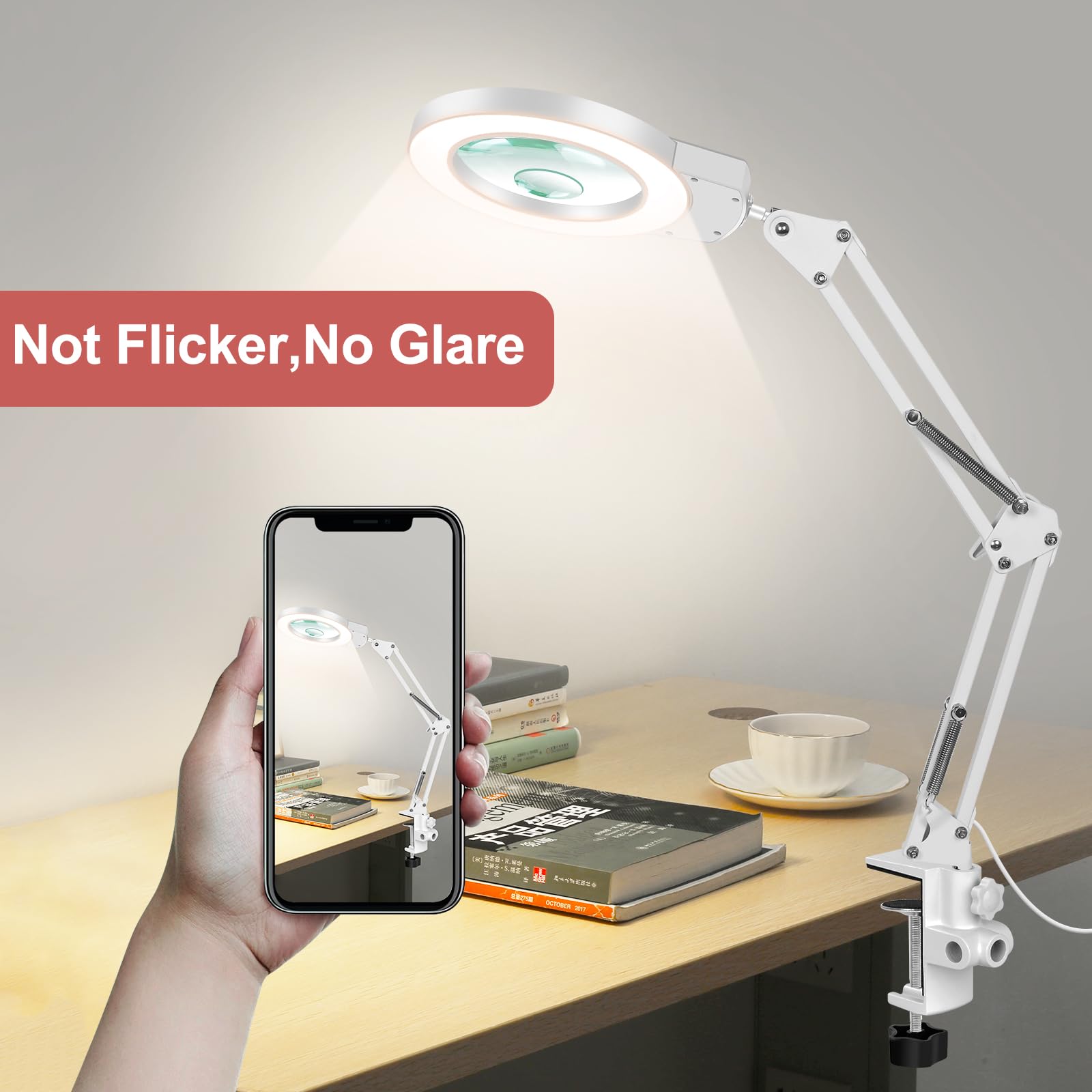 Lupe mit Licht, 5X Lupenlampe, 5 Farbe Modi beleuchtete Lupe mit Touch ...