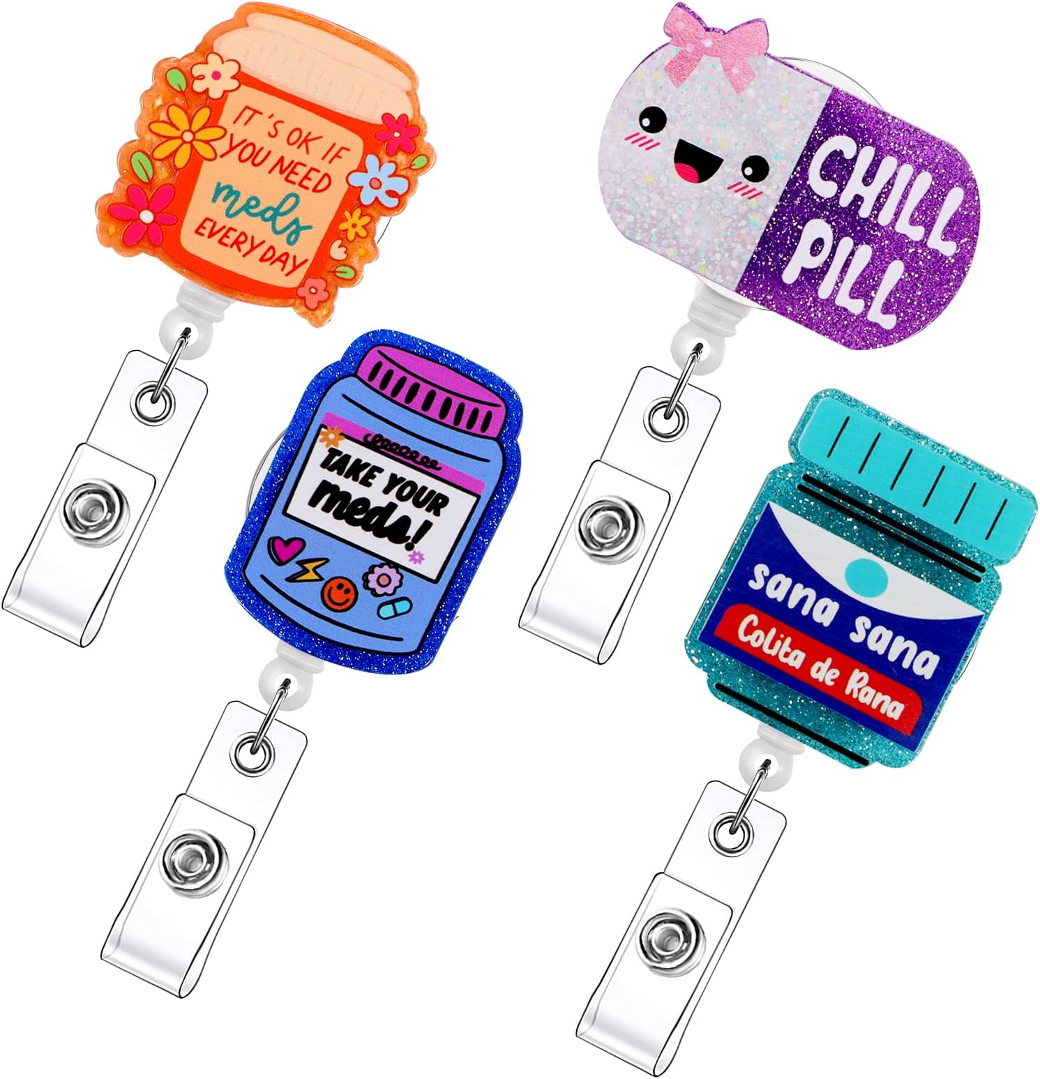 Amazon.com : 8pcs Nurse Badge Reel Bling Glitter Nurse Badge Reels ...