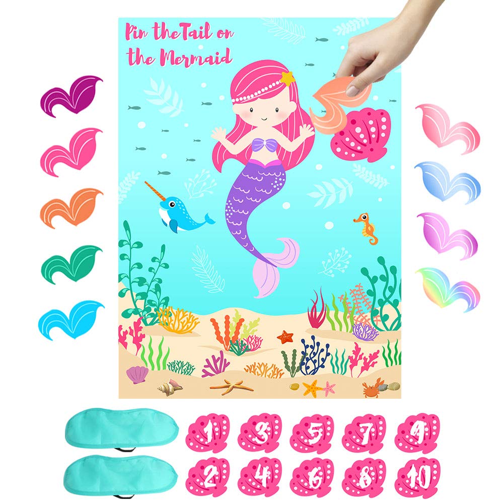 Buy OurWarm Pin the Tail on the Mermaid Party Game for Kids, Under The ...