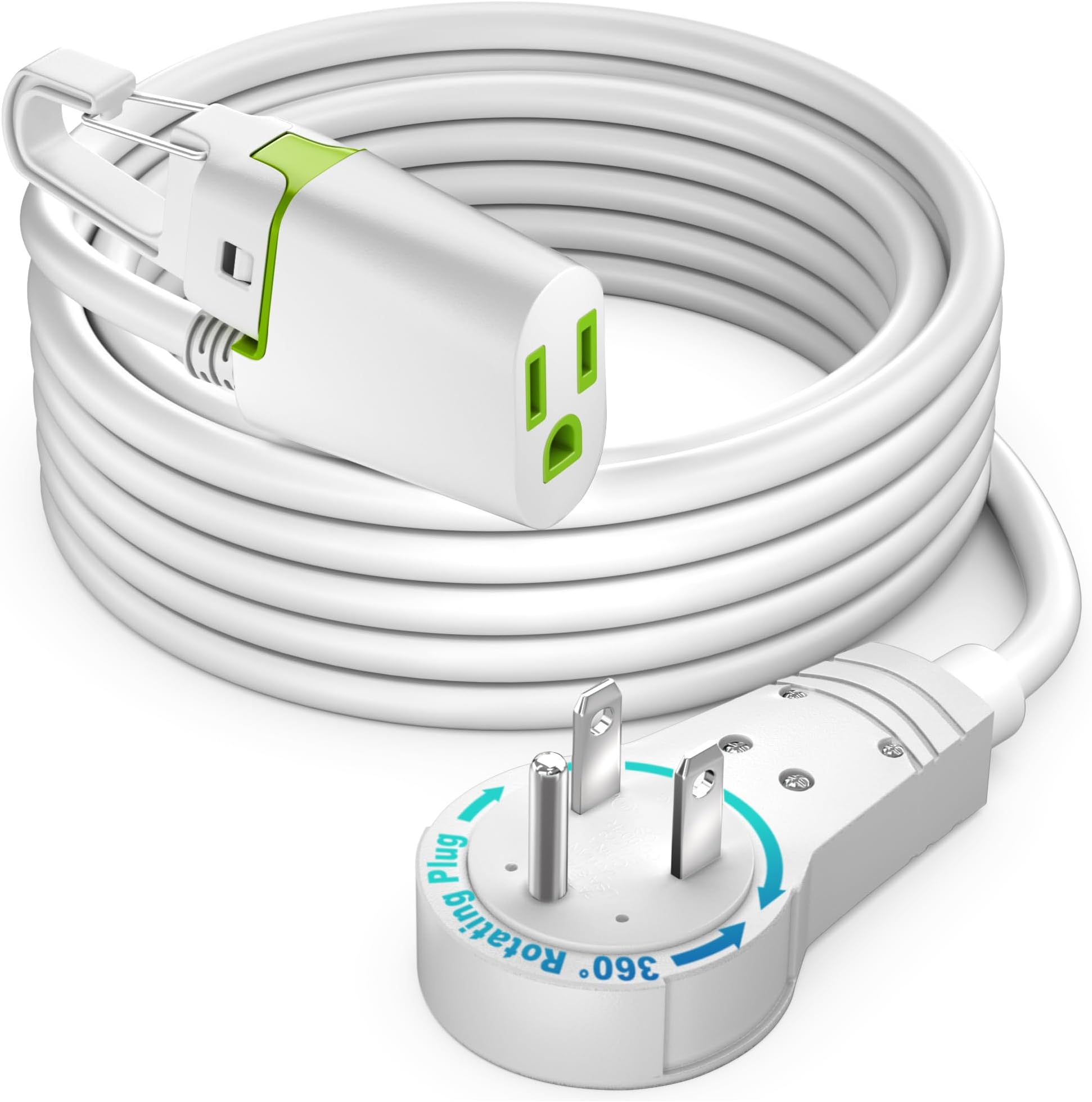 Maximm Cable 10 Ft 360° Rotating Flat Plug Extension Cord/Wire, 16 AWG ...