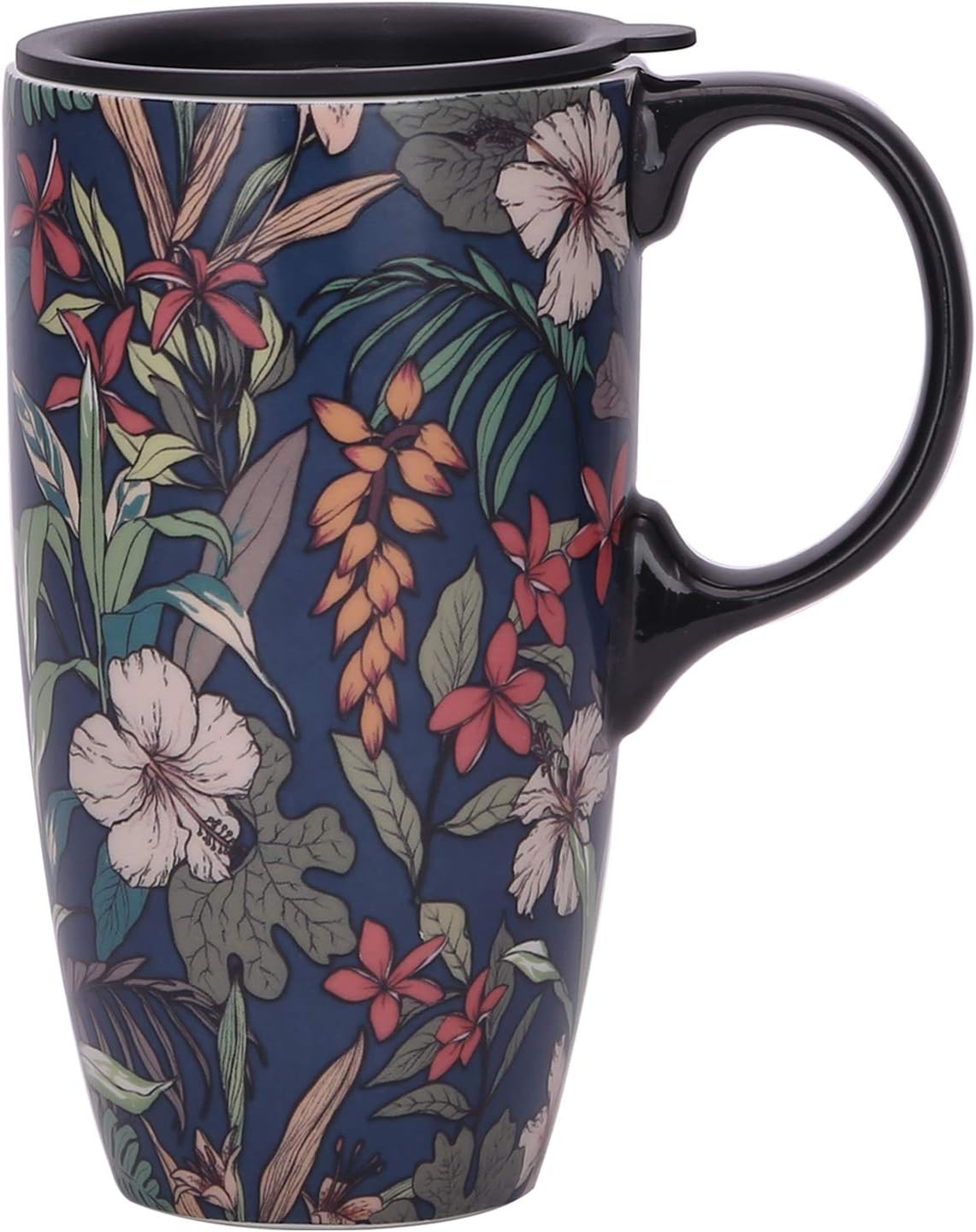 Topadorn Ceramic Mug with Lid and Handle Tall Coffee Cup for Home 17oz ...