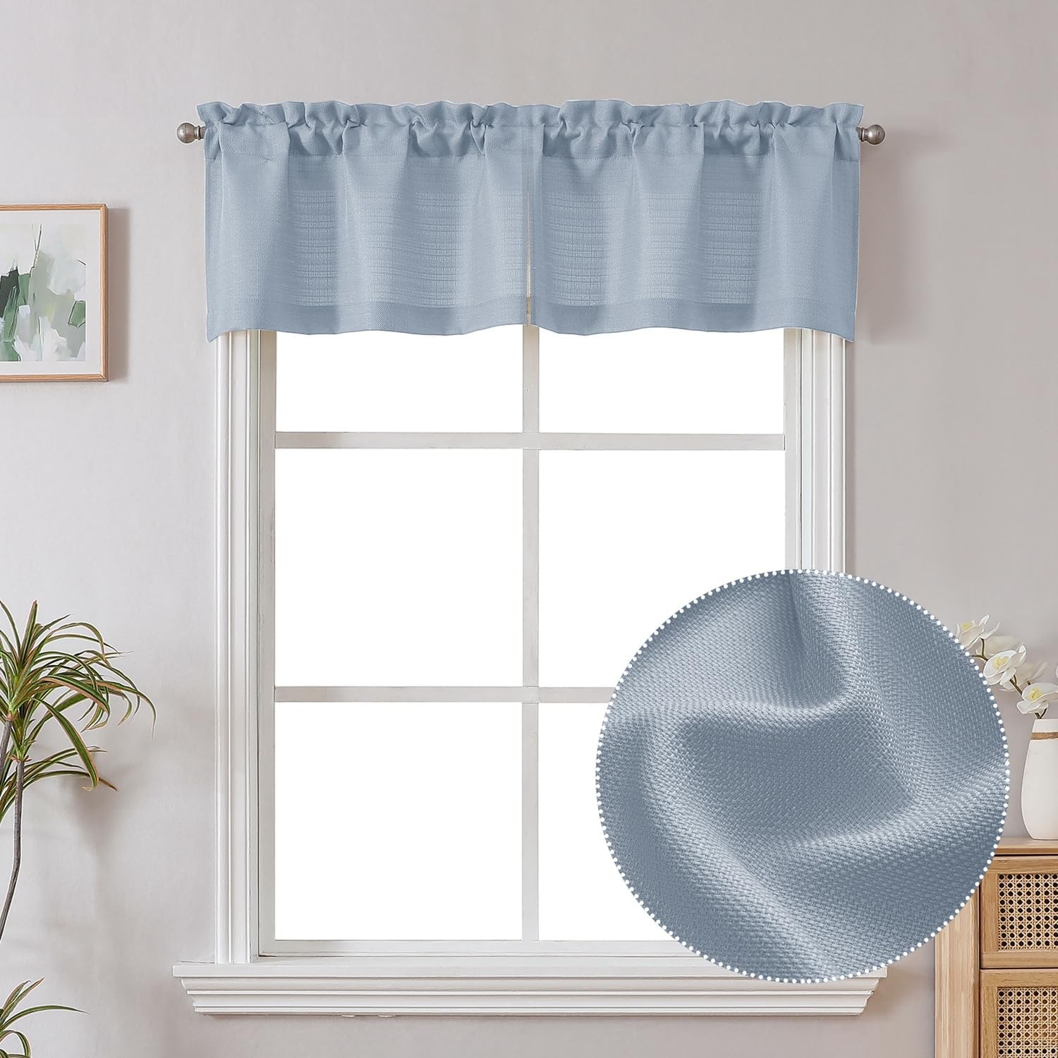 Amazon.com: Chyhomenyc Bennet Aqua Blue Valance for Windows, Faux Linen ...