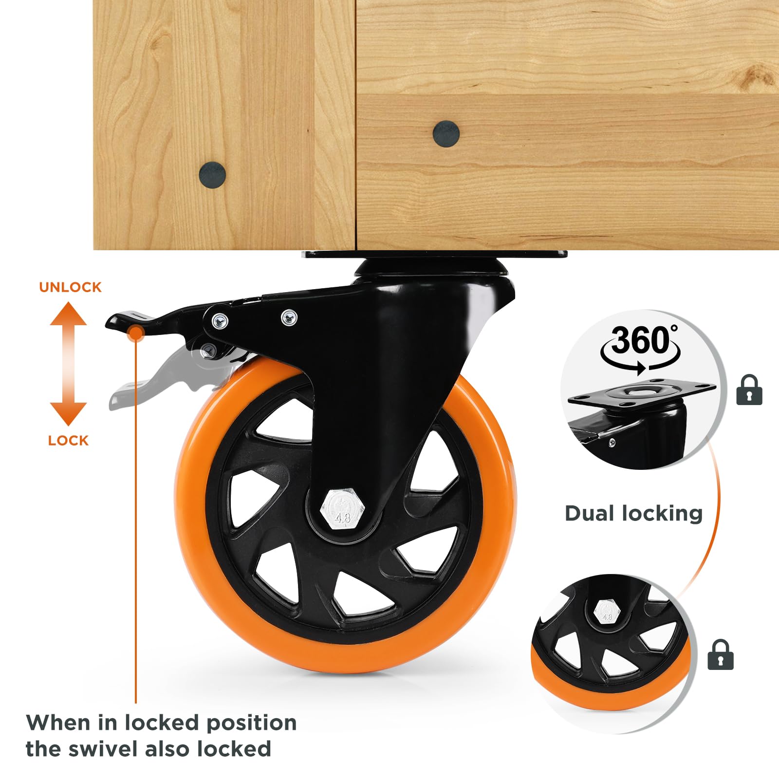 Snapklik.com : Caster Wheels, Heavy Duty 4 Inch Casters Set Of 8 ...