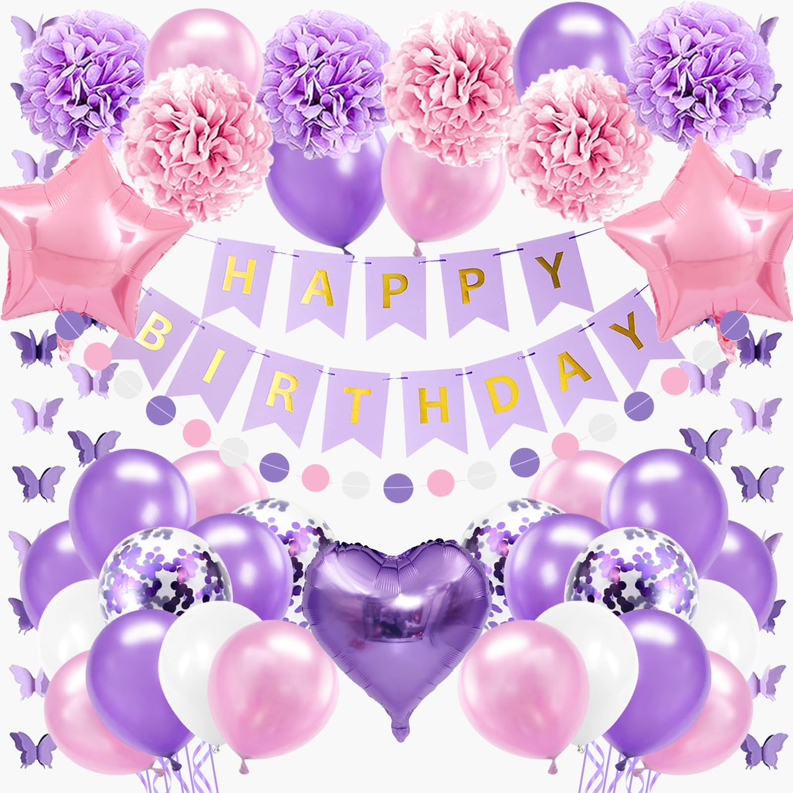 Amazon.com: Iysoll Purple Birthday Party Decorations for Girls Women ...