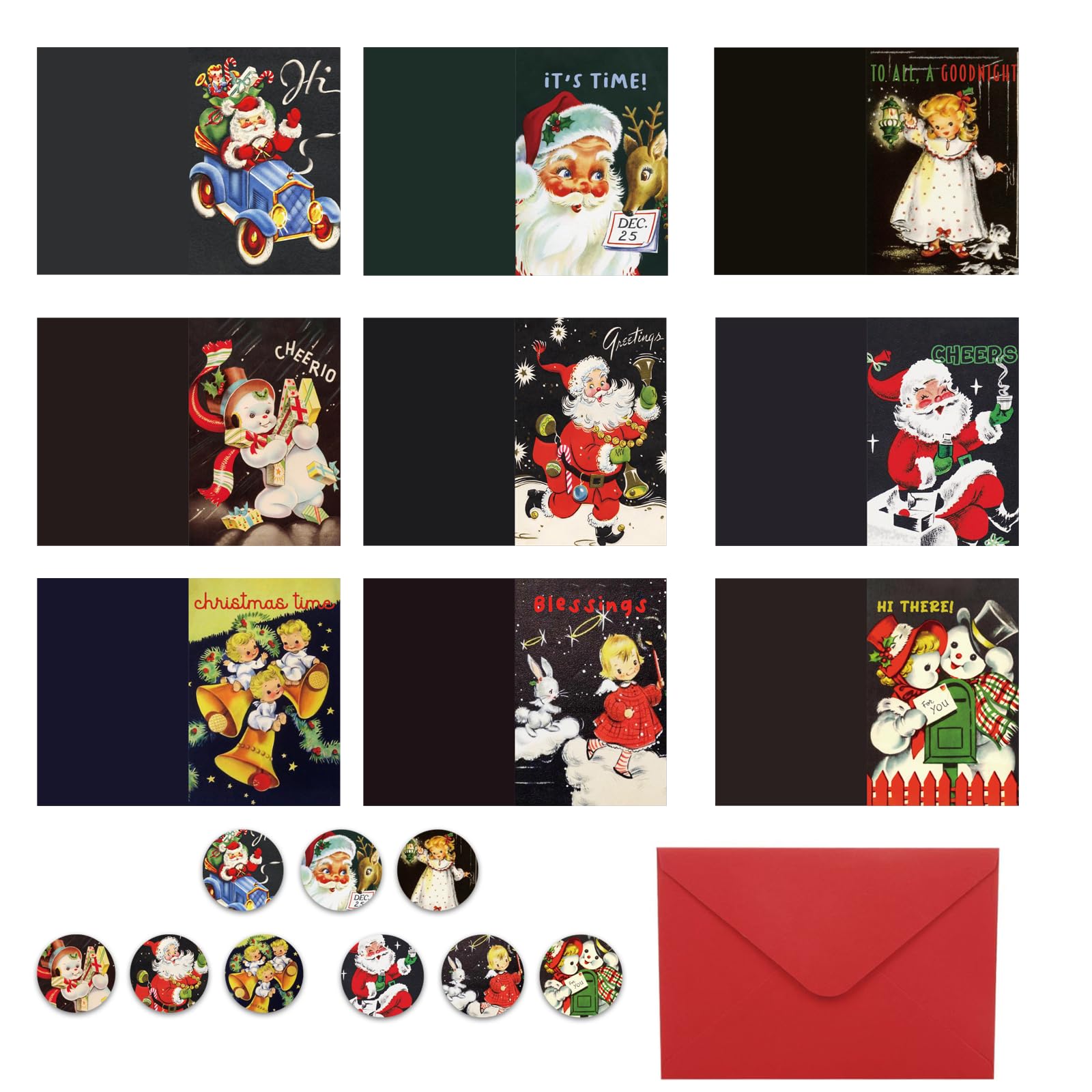 Amazon.com : Vintage Christmas Cards - Pack of 9, 9 Assorted Designs ...