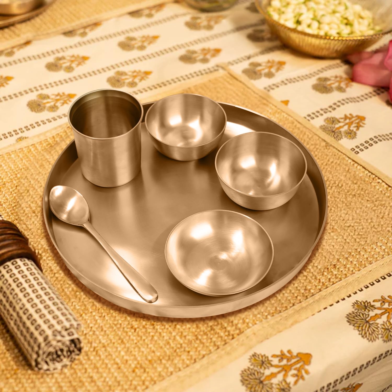 Ekhasa Certified Bronze Kansa Solid Thali Set