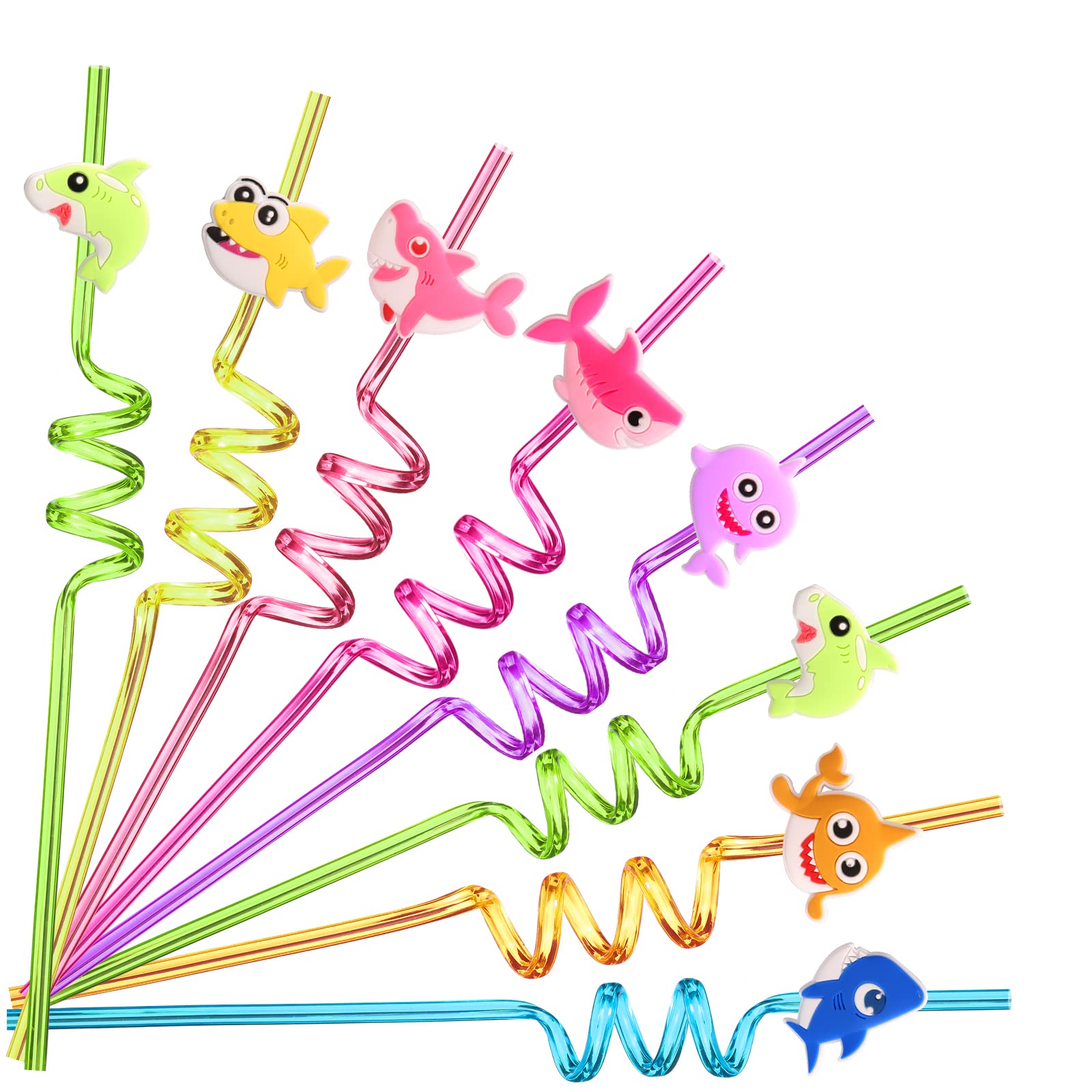 Amazon.com: 24 Shark Party Favors Reusable Plastic Straws for Boys ...