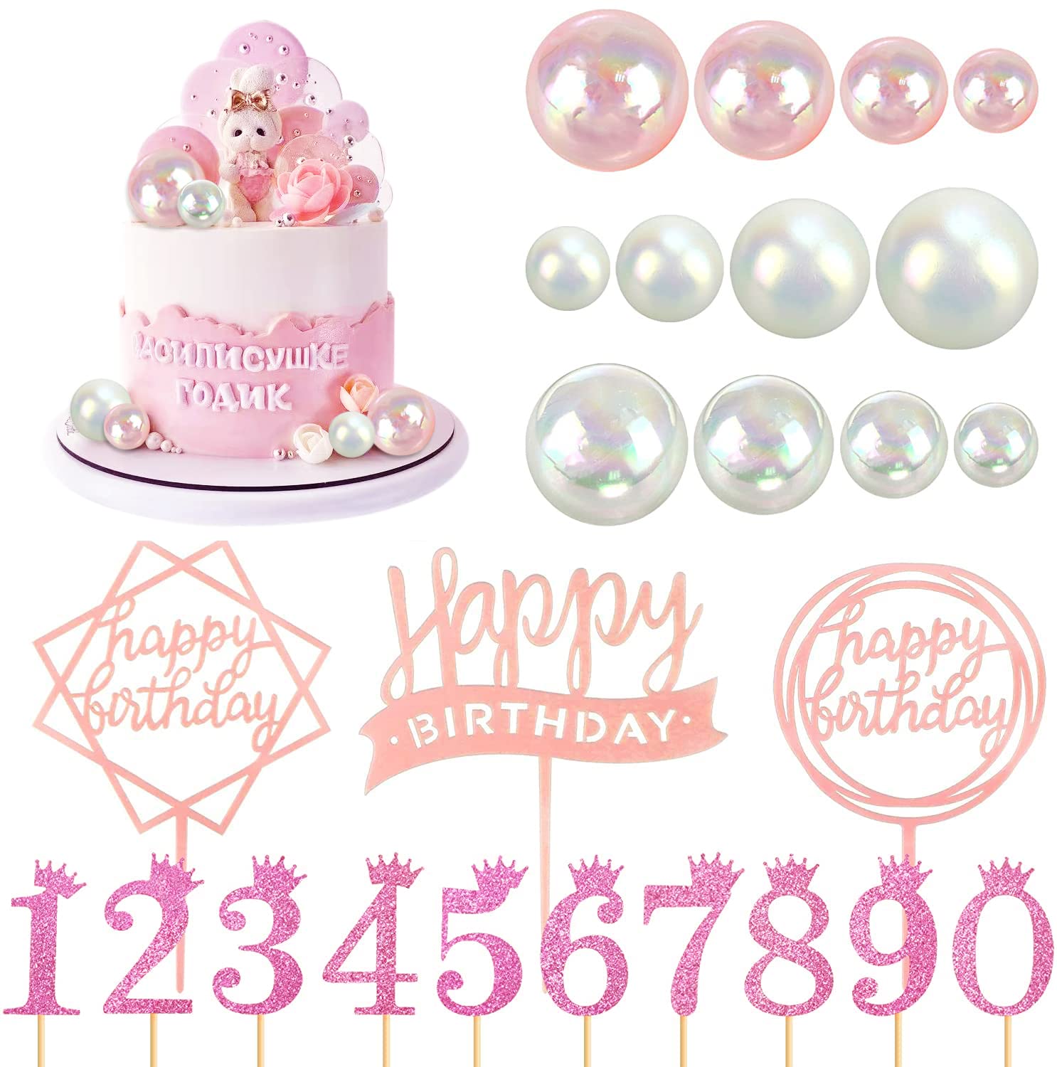 Buy 25 PCS Birthday Cake Topper Set, Acrylic Happy Birthday Cake ...