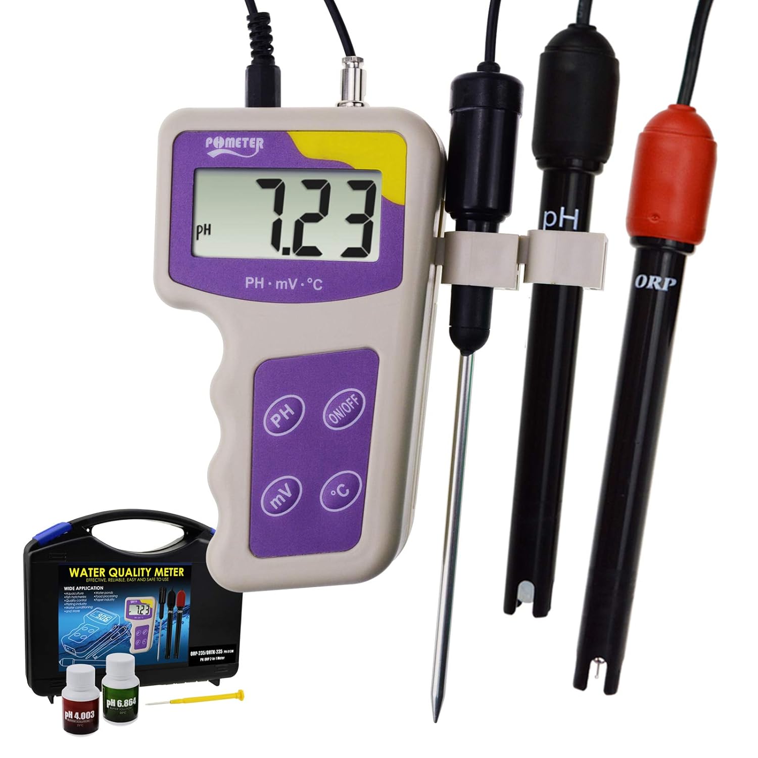 3 in 1 pH mV ORP Temperature Redox Meter, Removable Electrode Portable ...