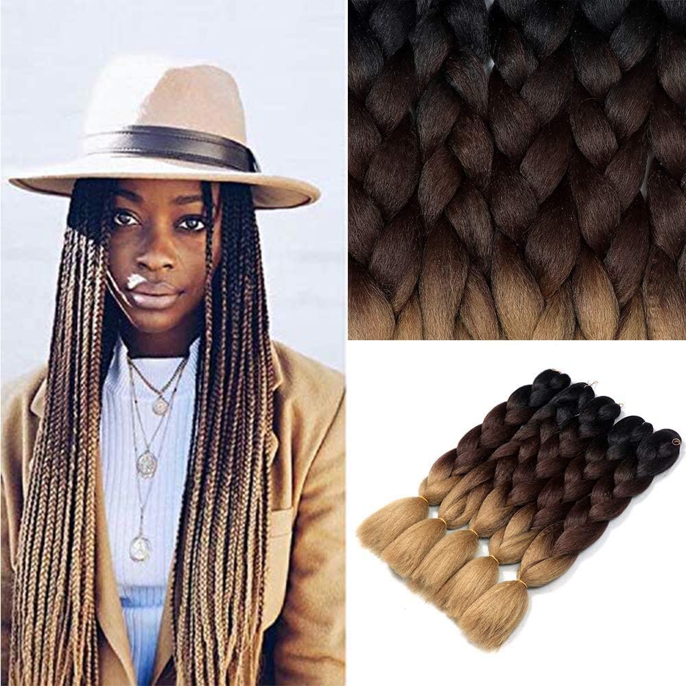 YMHPRIDE Fashion 3 Tone Ombre Braiding Hair 24 inches Braiding Hair 5 ...