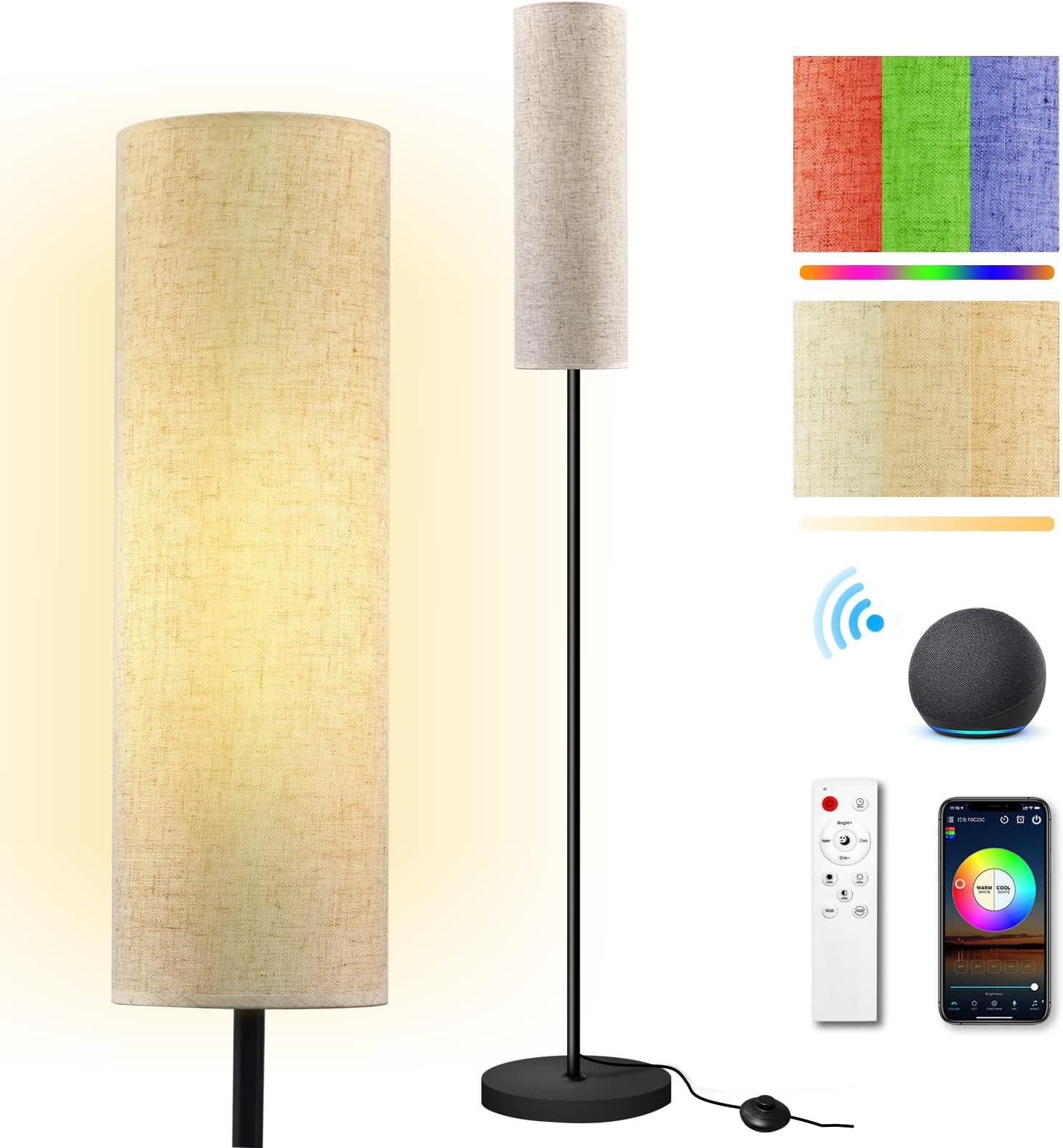 Fortand Lampadaire sur Pied Salon, RGBWW Lampadaire LED Compatible avec ...