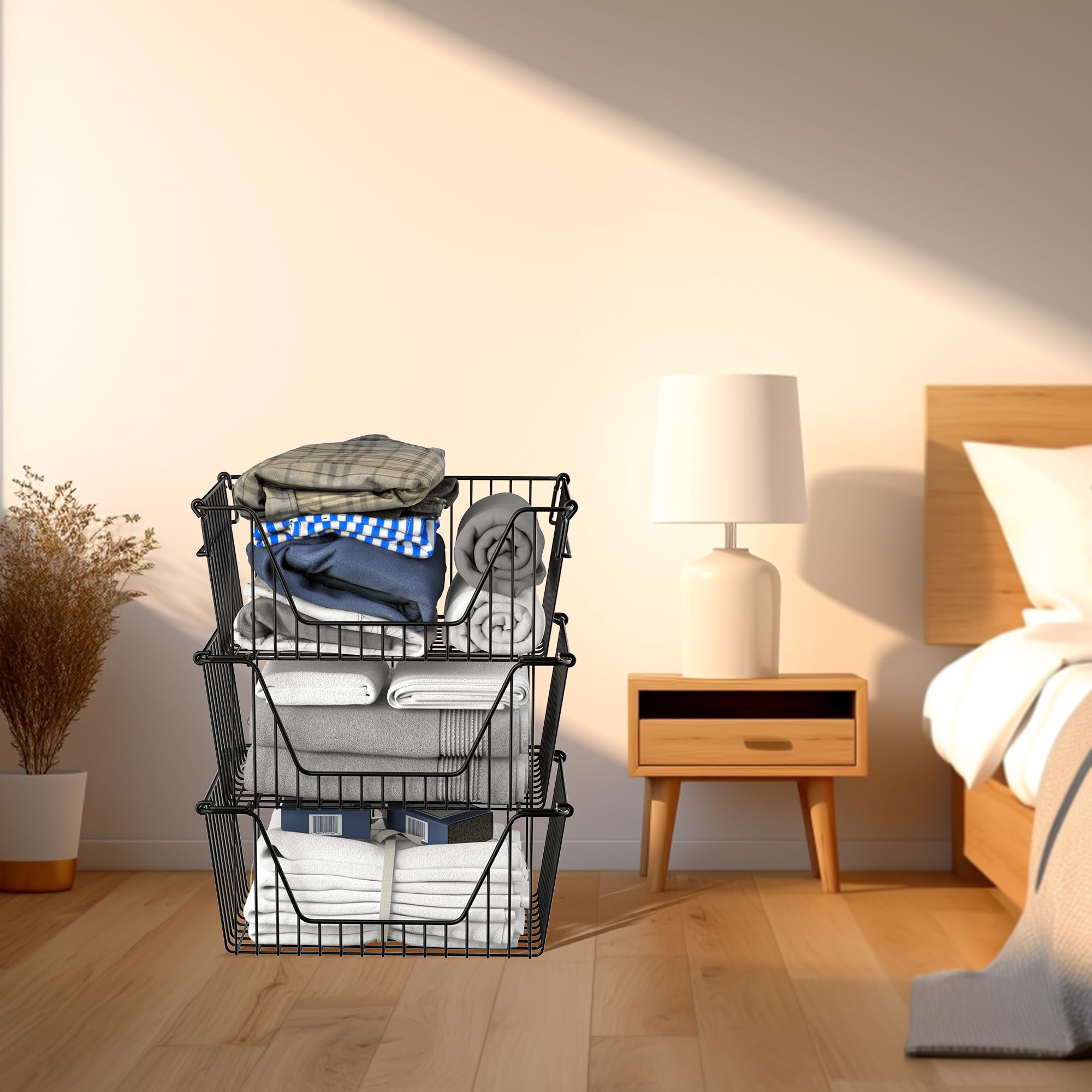 Snapklik.com : SANNO Black Stackable Wire Baskets Stacking Bins ...