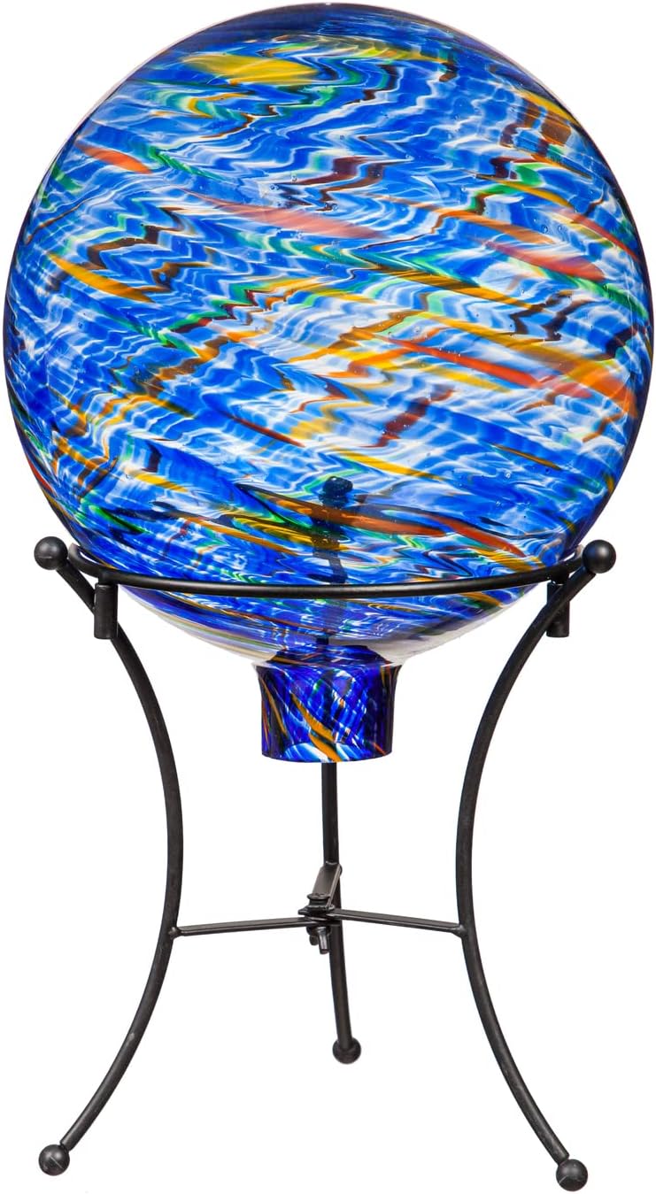 Amazon.com: Evergreen 10 Inches Art Glass Royal Swirl Gazing Ball with ...
