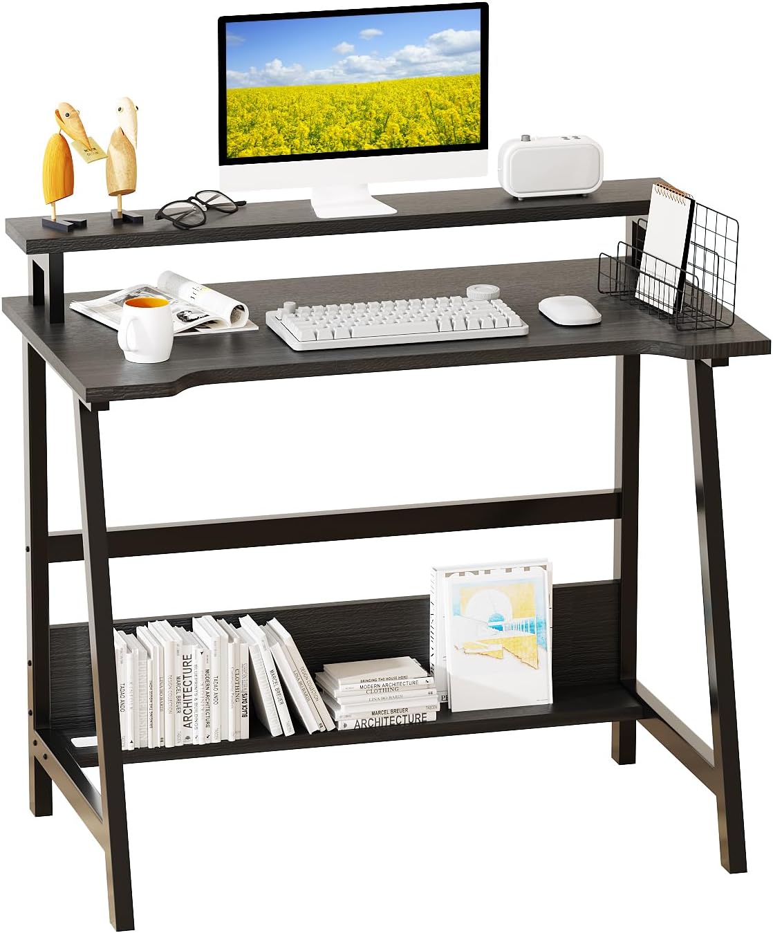 Amazon.com: Pemberly Row 48" Wide Home Office Computer Desk in Gray ...