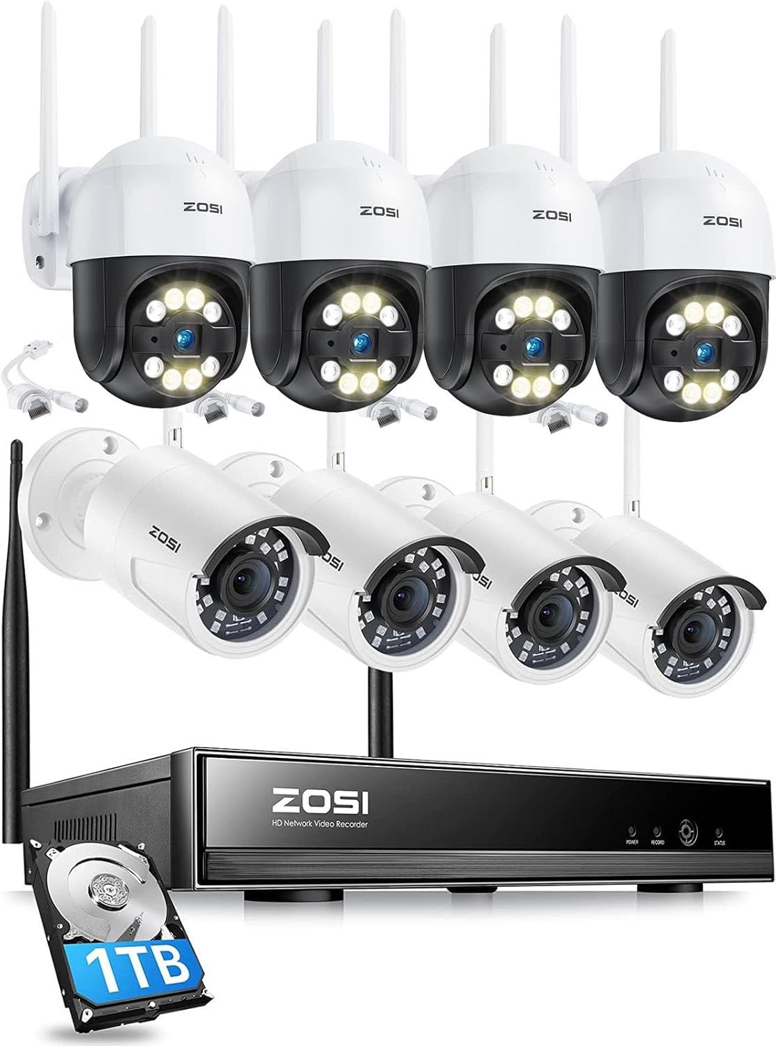 Amazon.com : ZOSI 8CH 2K WiFi Security Camera System with 1TB HDD,3MP H ...