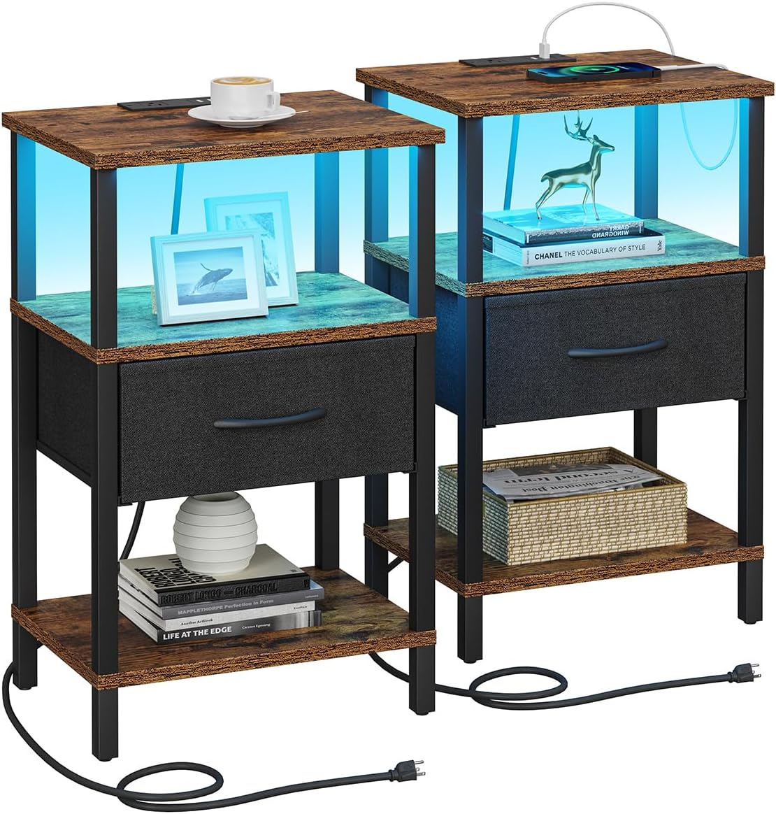 Amazon.com: VIMBER Nightstand Set of 2, Adjustable LED Side Table with ...