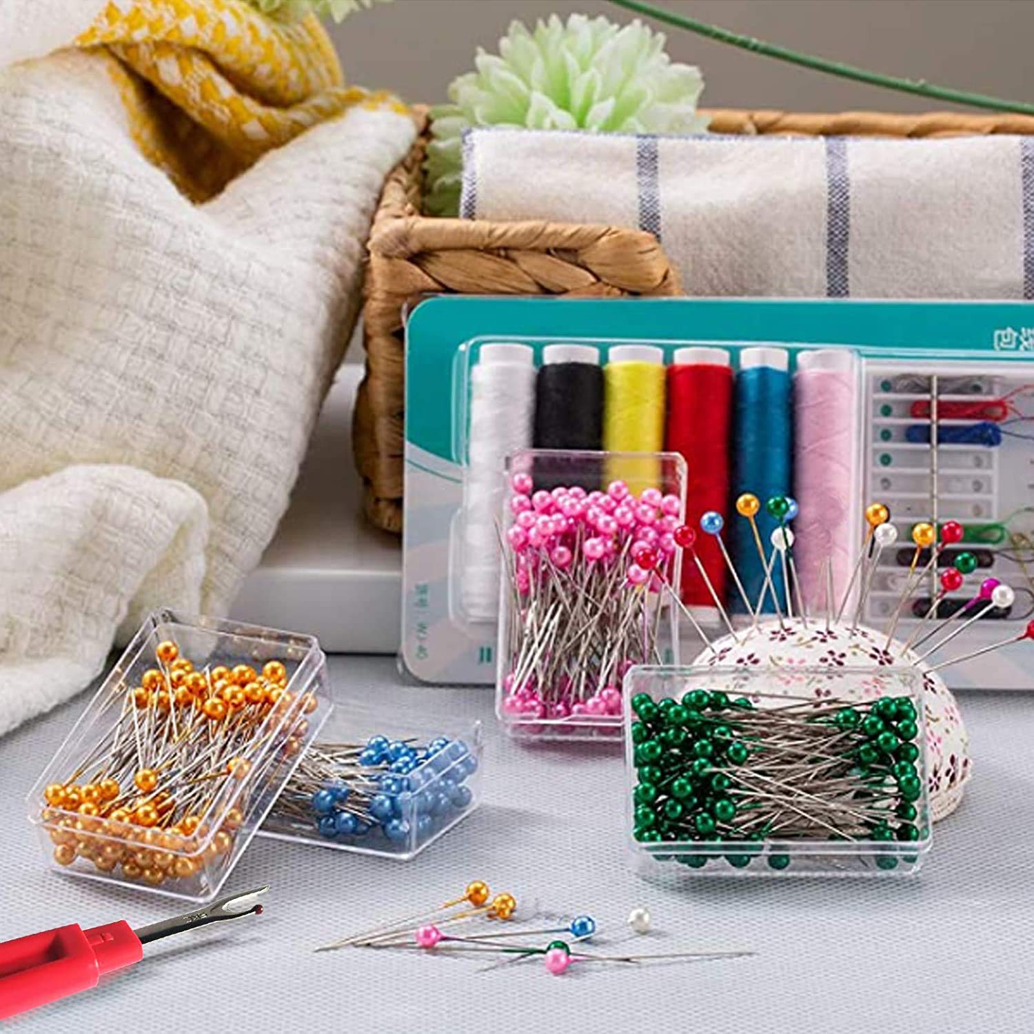 Sewing Pins For Fabric 100 Pcs Pearl Corsage Pins With Storage Box - 1. ...