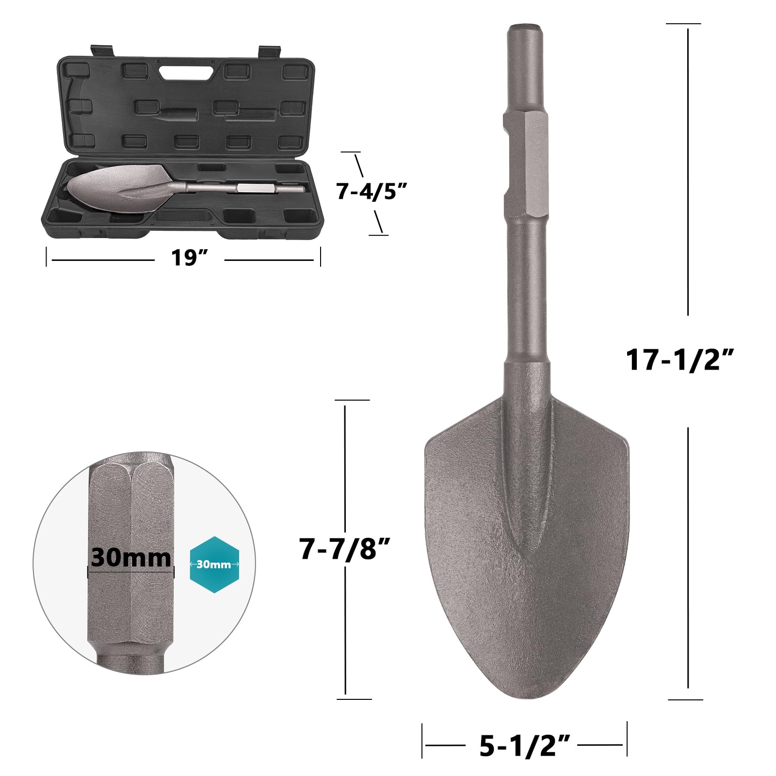 Snapklik.com : 1-3/16" Hex Shovel, 5-1/2 X 17-1/2 In Steel Clay Spade ...